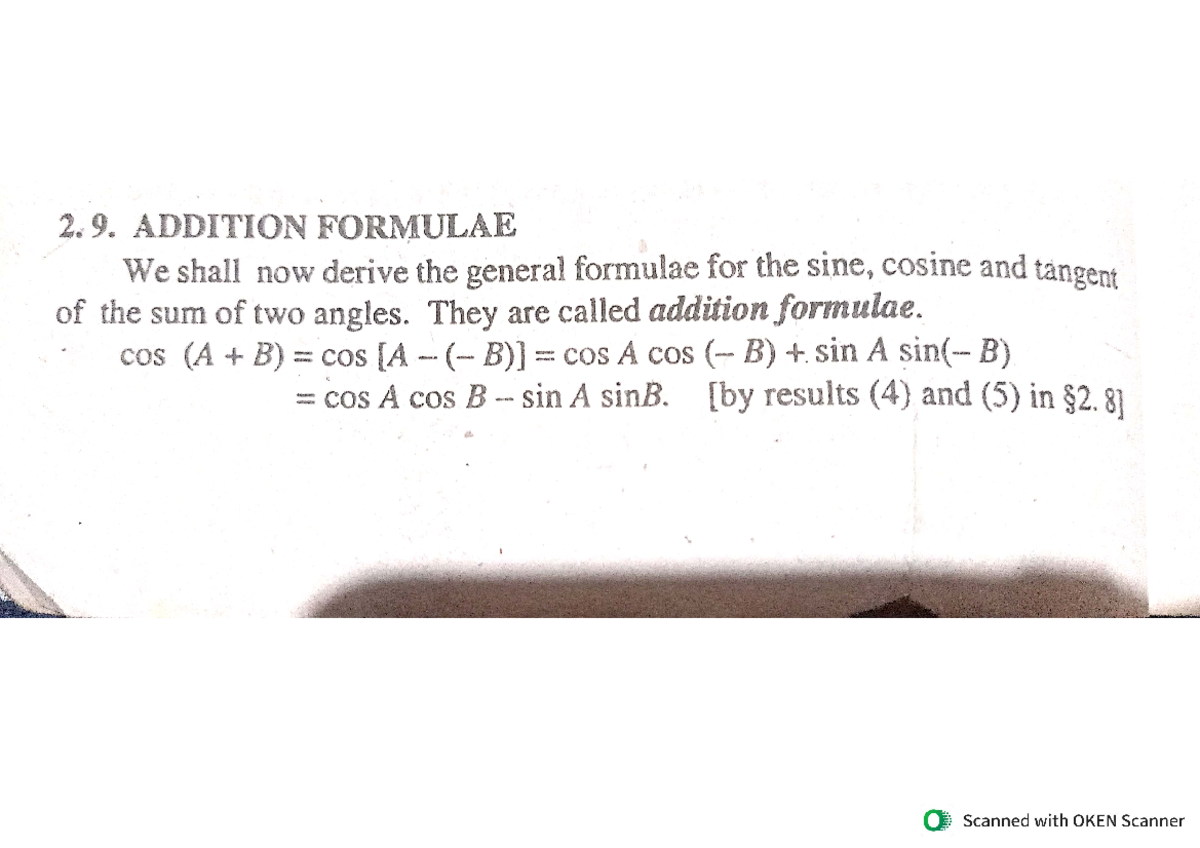 Addition formulae - Study notes - B.A Economics - Studocu