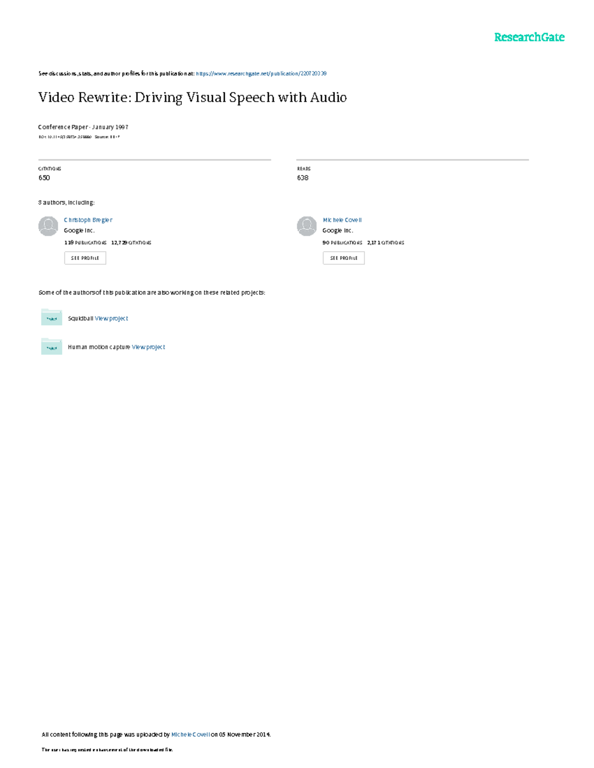 Video Rewrite Driving Visual Speech with Audio - See discussions, stats ...