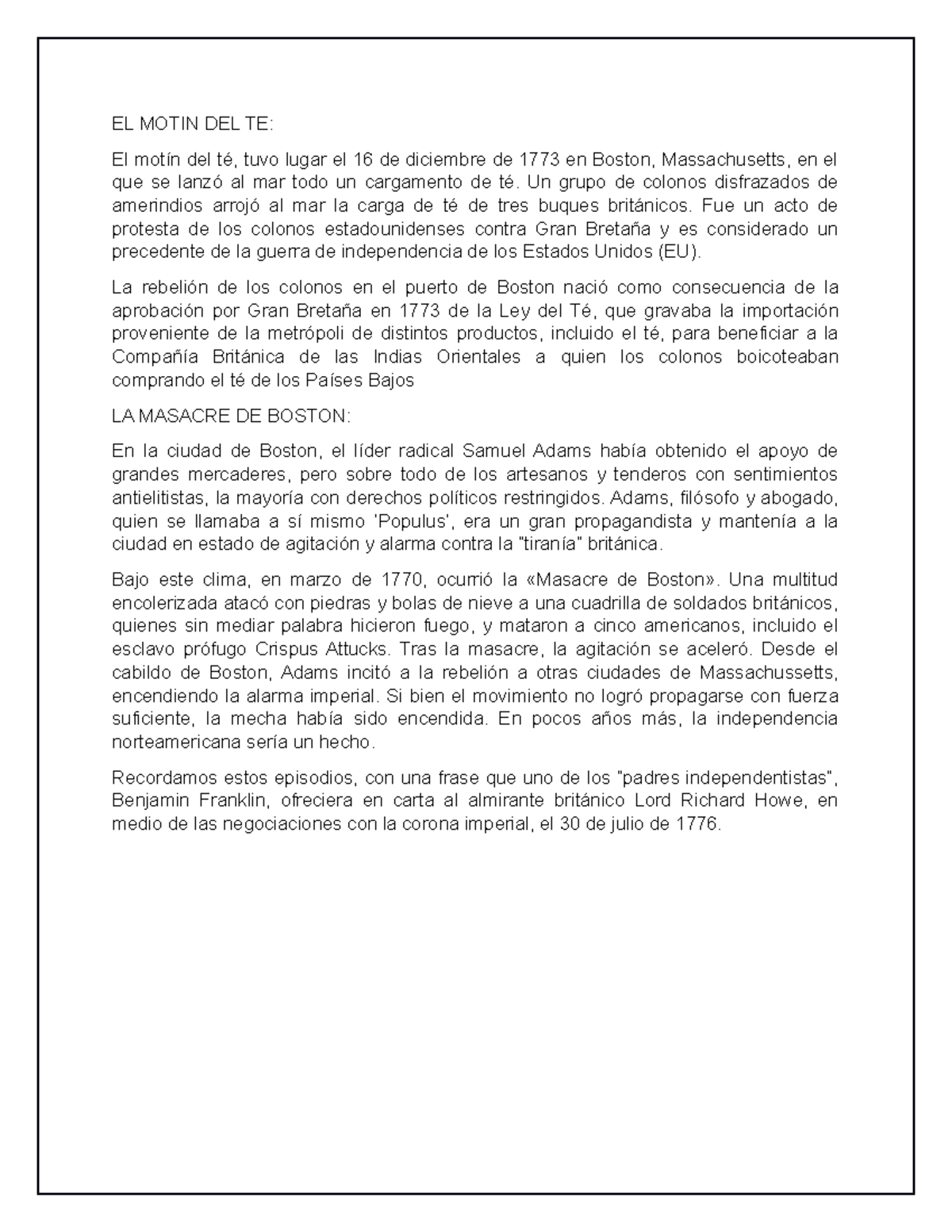 EL Motin DEL TE Y LA Masacre DE Boston - EL MOTIN DEL TE: El motín del ...