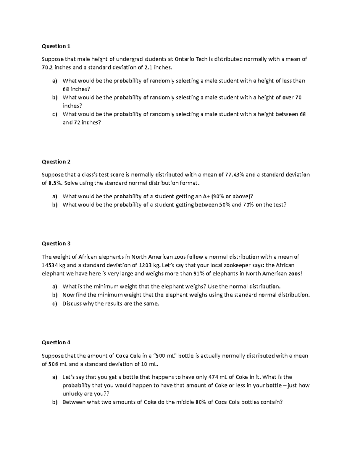 Tutorial Chapter 6 Questions - Question 1 Suppose that male height of ...