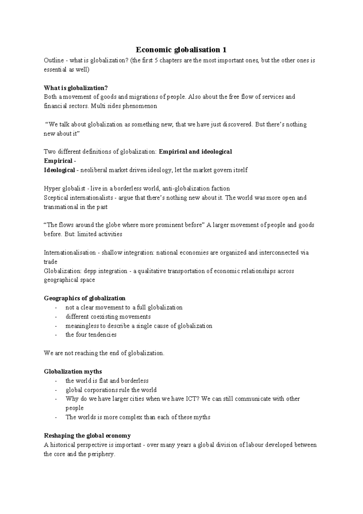 F 13 Economic globalisation I - Economic globalisation 1 Outline - what ...