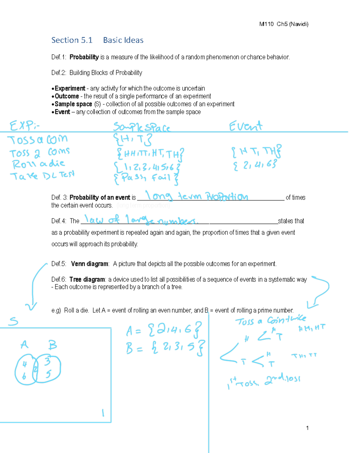 M110+ch5++Probability - Section 5 Basic Ideas Def: Probability is a ...