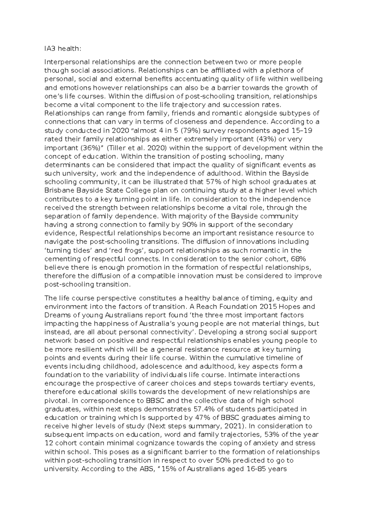 IA3 health - prac material - IA3 health: Interpersonal relationships ...