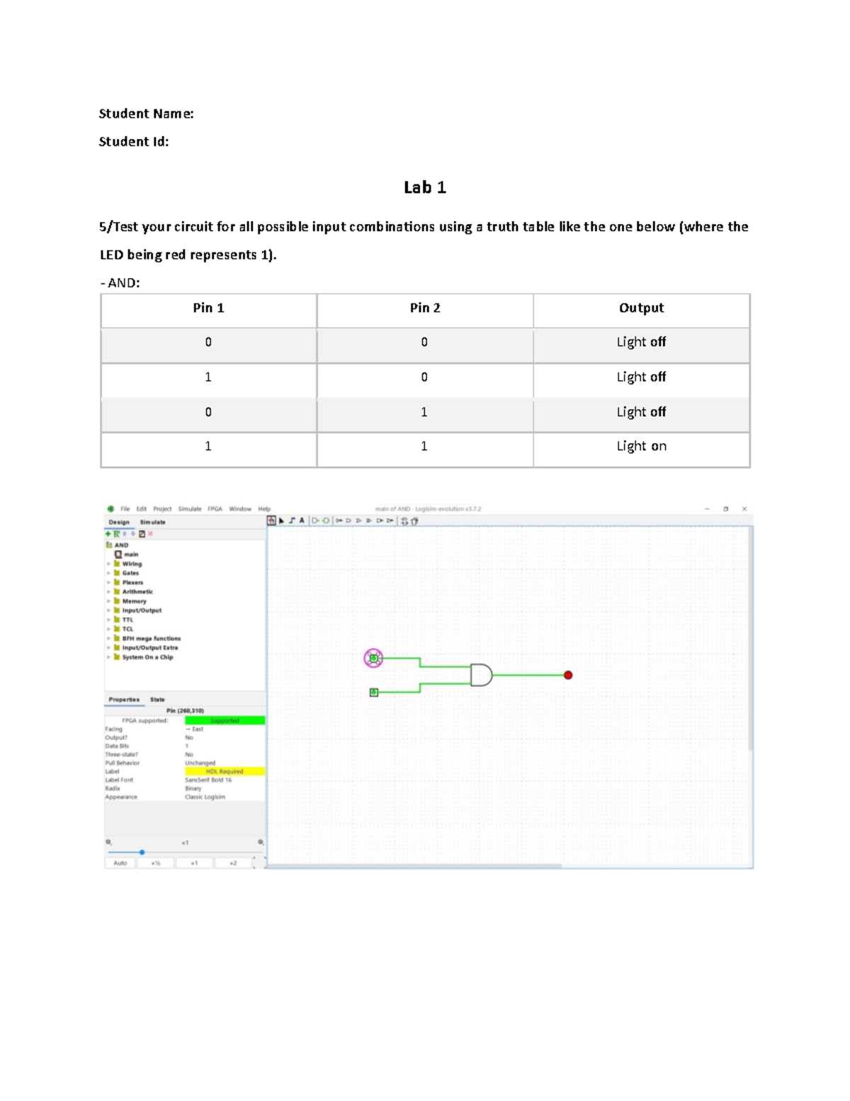 Week1 Lab1 - Nothing - Student Name: Student Id: Lab 1 5/Test your ...