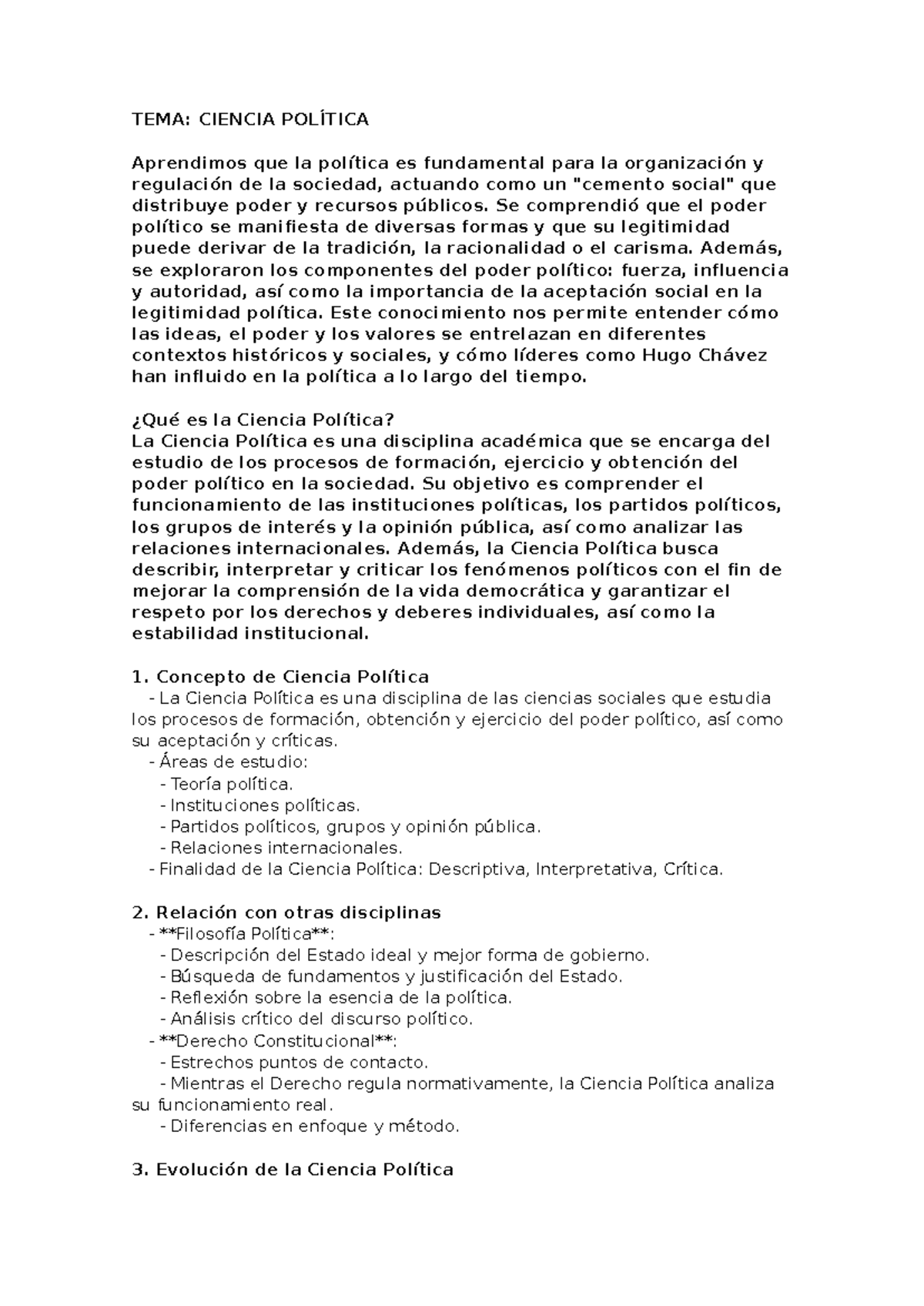 TEMA CP - ASDSADSAD - TEMA: CIENCIA POLÍTICA Aprendimos que la política ...