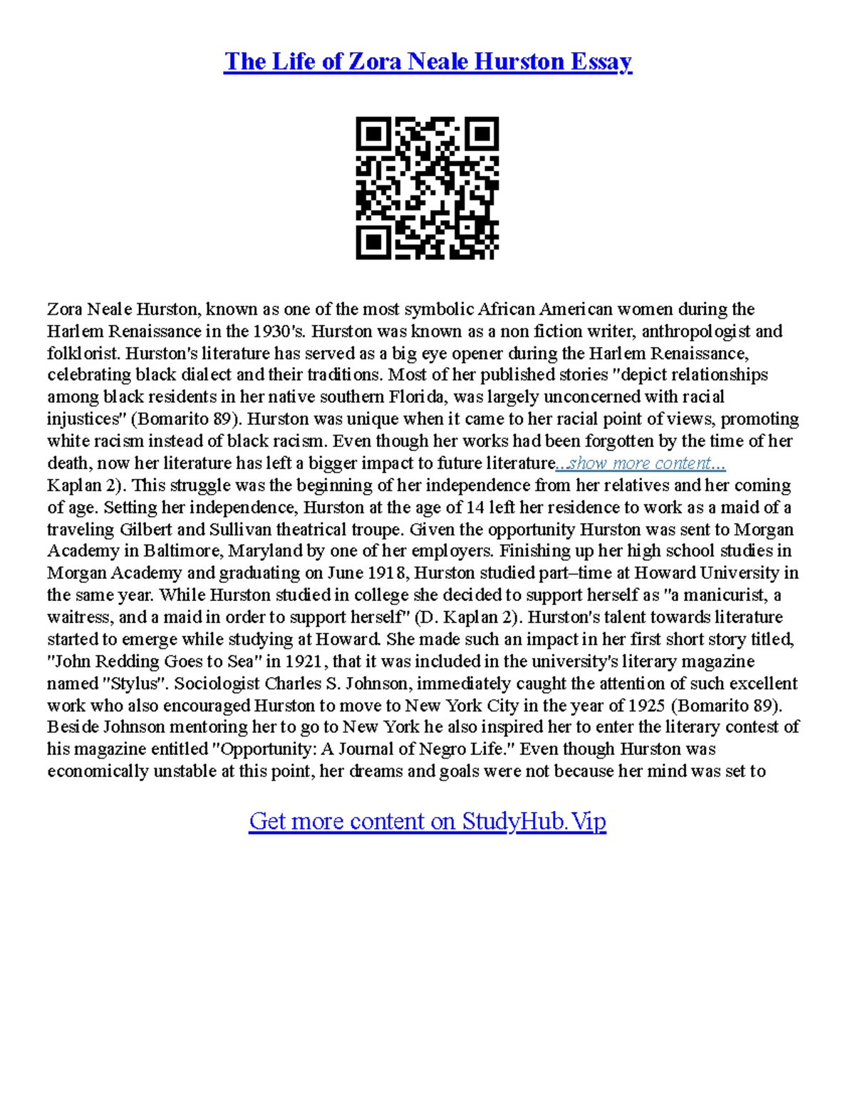 Zora Neale Hurston Essays - The Life of Zora Neale Hurston Essay Zora ...