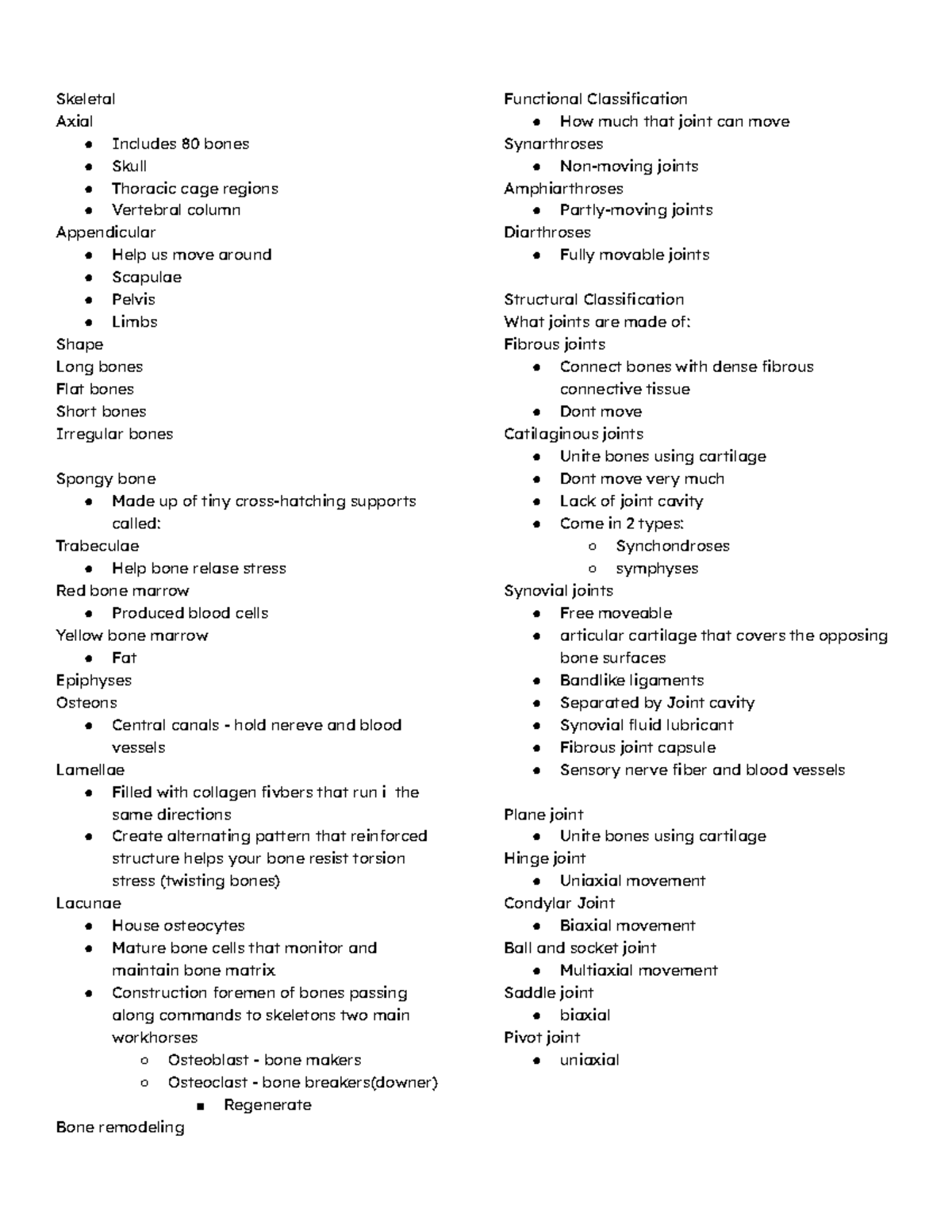 Skeletal- Notes - Skeletal Axial Includes 80 bones Skull Thoracic cage ...