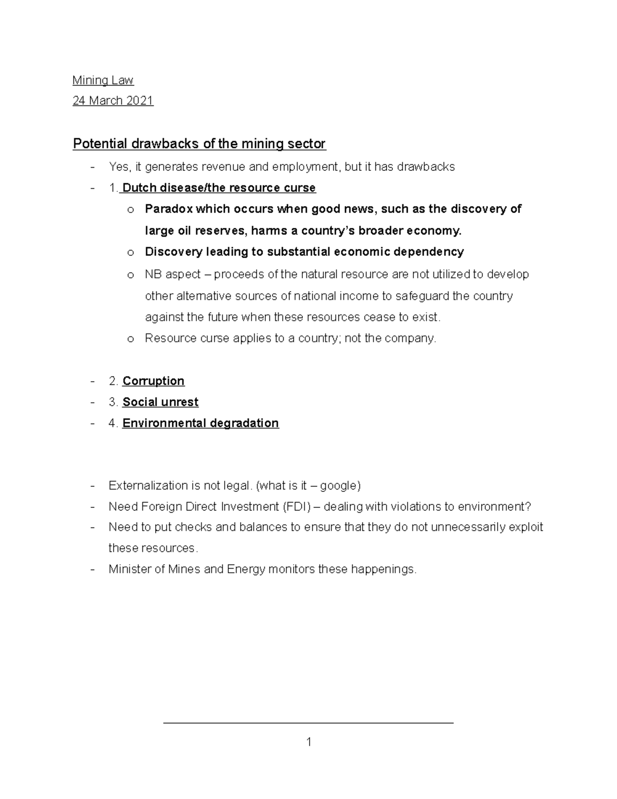 Mining Law - 24 March - Mining Law 24 March 2021 Potential drawbacks of ...