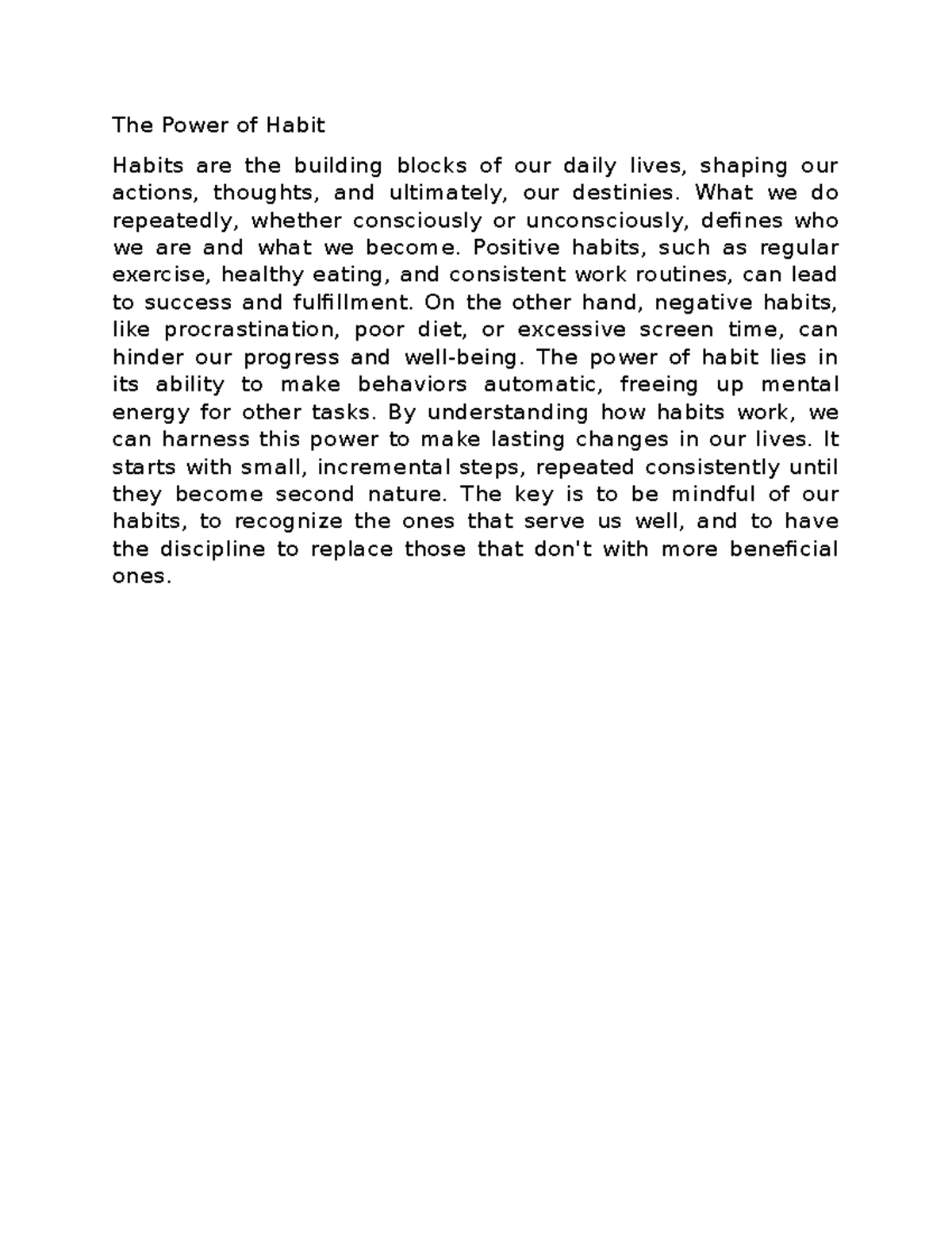 The Power of Habit - 3Course: Humanities Subject: The Role of ...