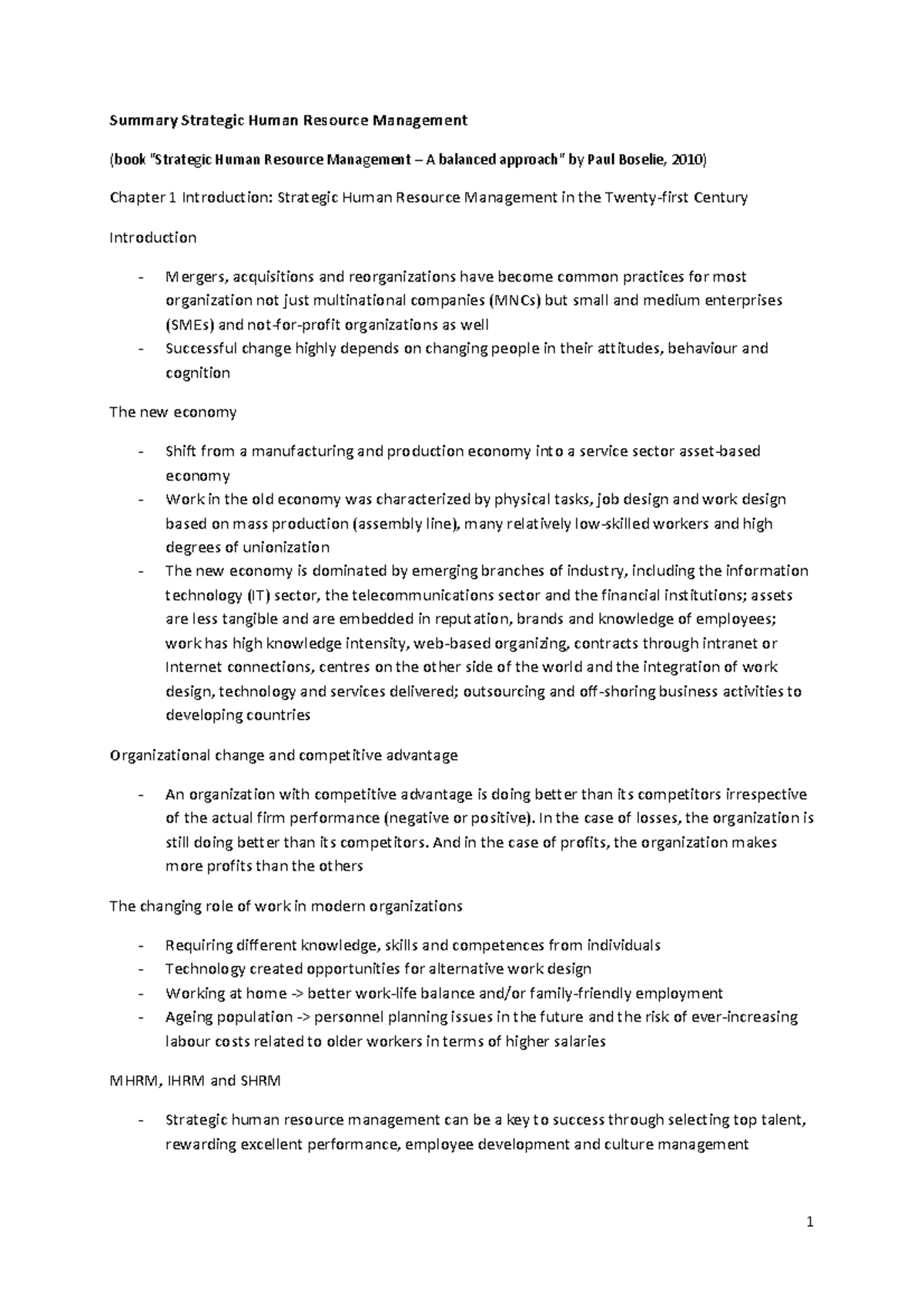 Summary Strategic Human Resource Management, Paul Boselie - Summary ...
