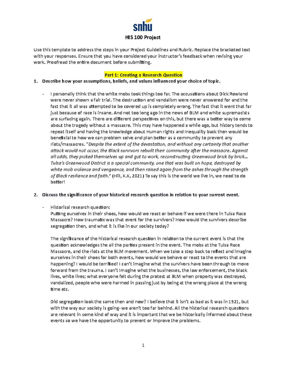 HIS 100 Project submission - HIS 100 Project Use this template to ...