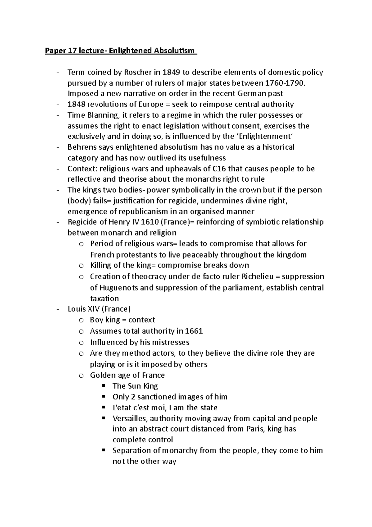 Enlightened Absolutism in European History - Studocu