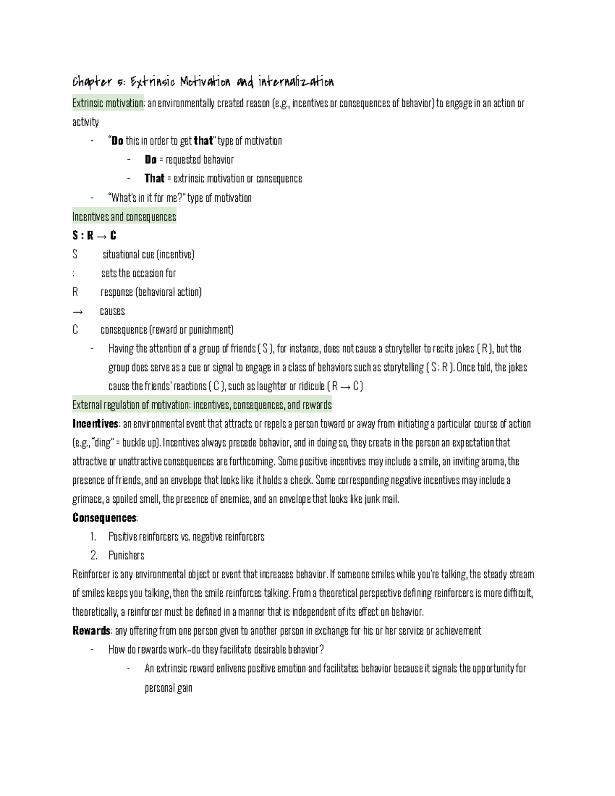 Chapter 5 Extrinsic Motivation and internalization - Chapter 5 ...