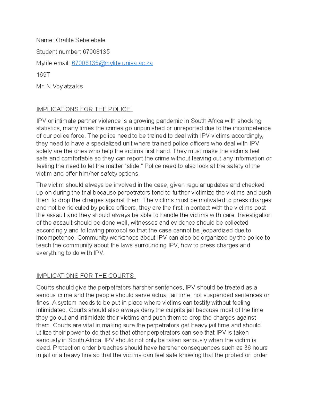 SJD - notes second sem - Name: Oratile Sebelebele Student number ...