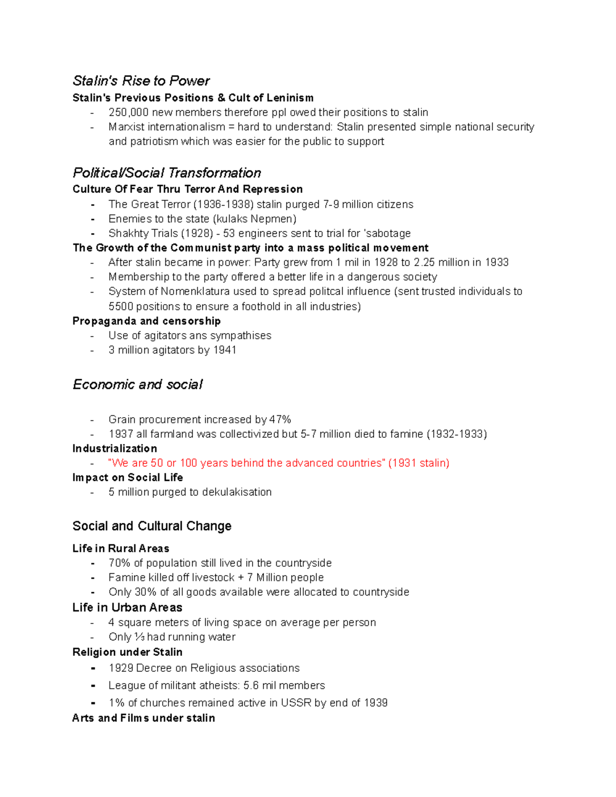 Russia cheat sheet[ 43] - Stalin's Rise to Power Stalin's Previous ...