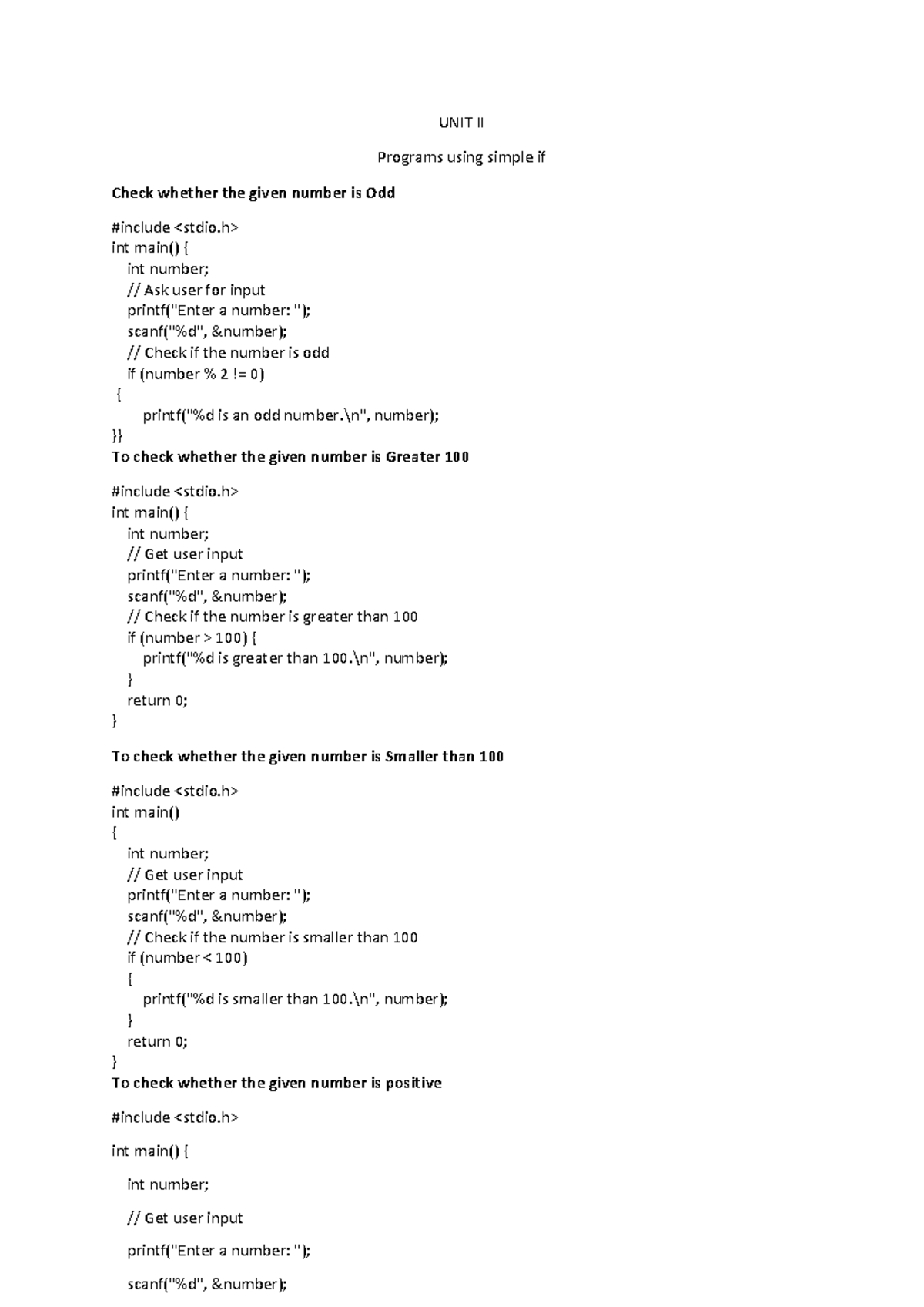 Unit 2 programs - Ehhd - UNIT II Programs using simple if Check whether ...