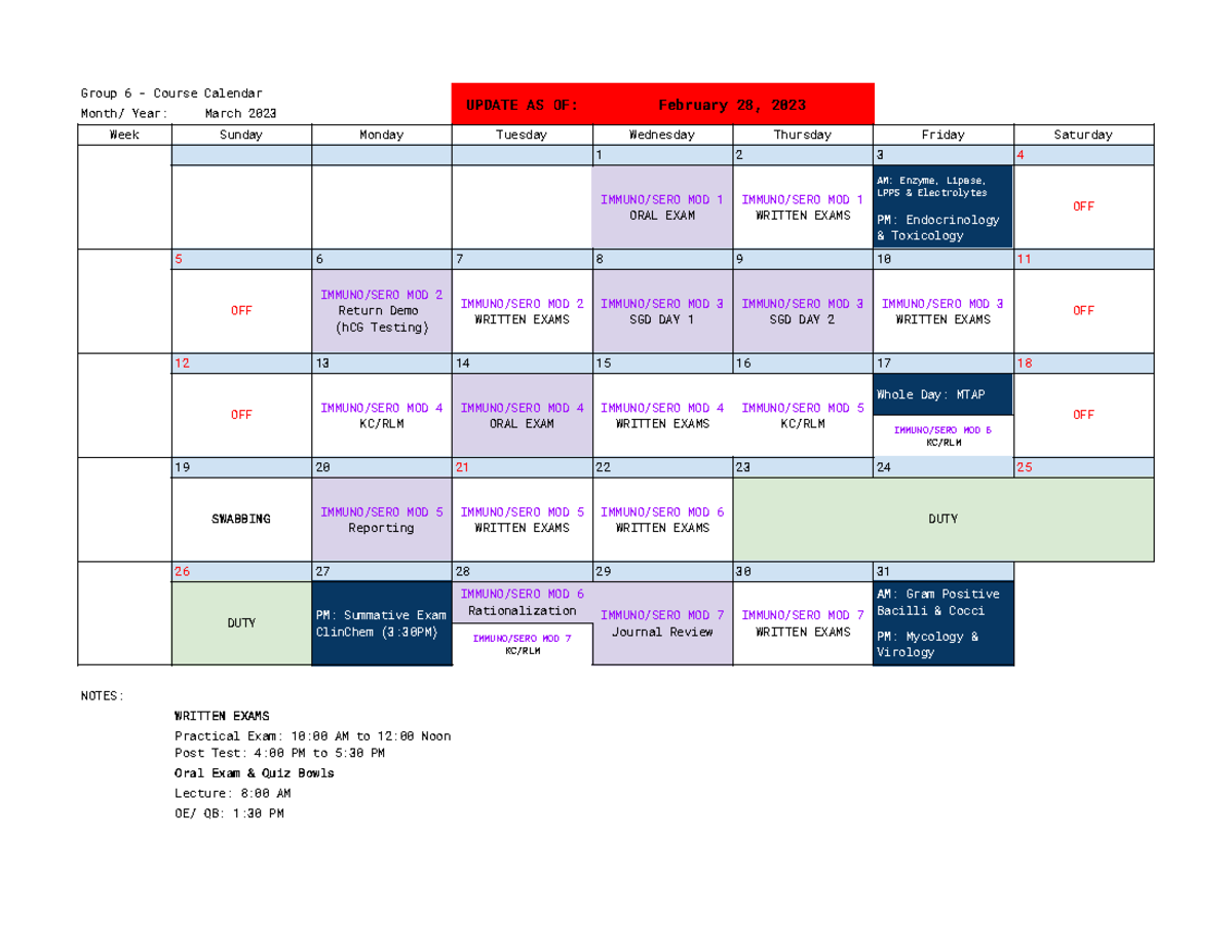 Course Calendar March 02 28 2023 - Group 6 - Course Calendar UPDATE AS ...