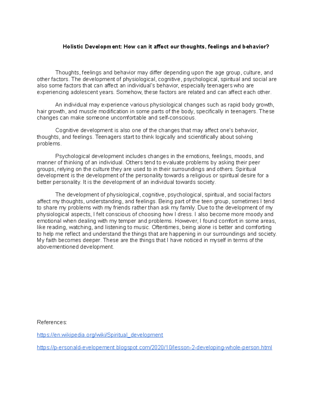 Holistic Development: How can it affect our thoughts, feelings and ...