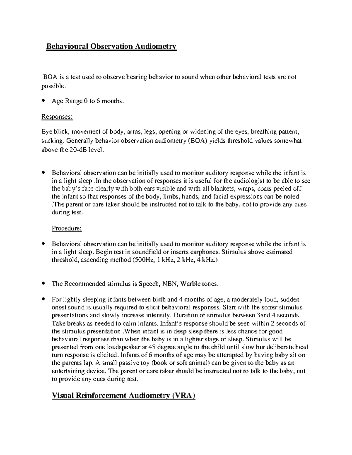 Cpa vra and boa - pediatric audiology - Behavioural Observation ...