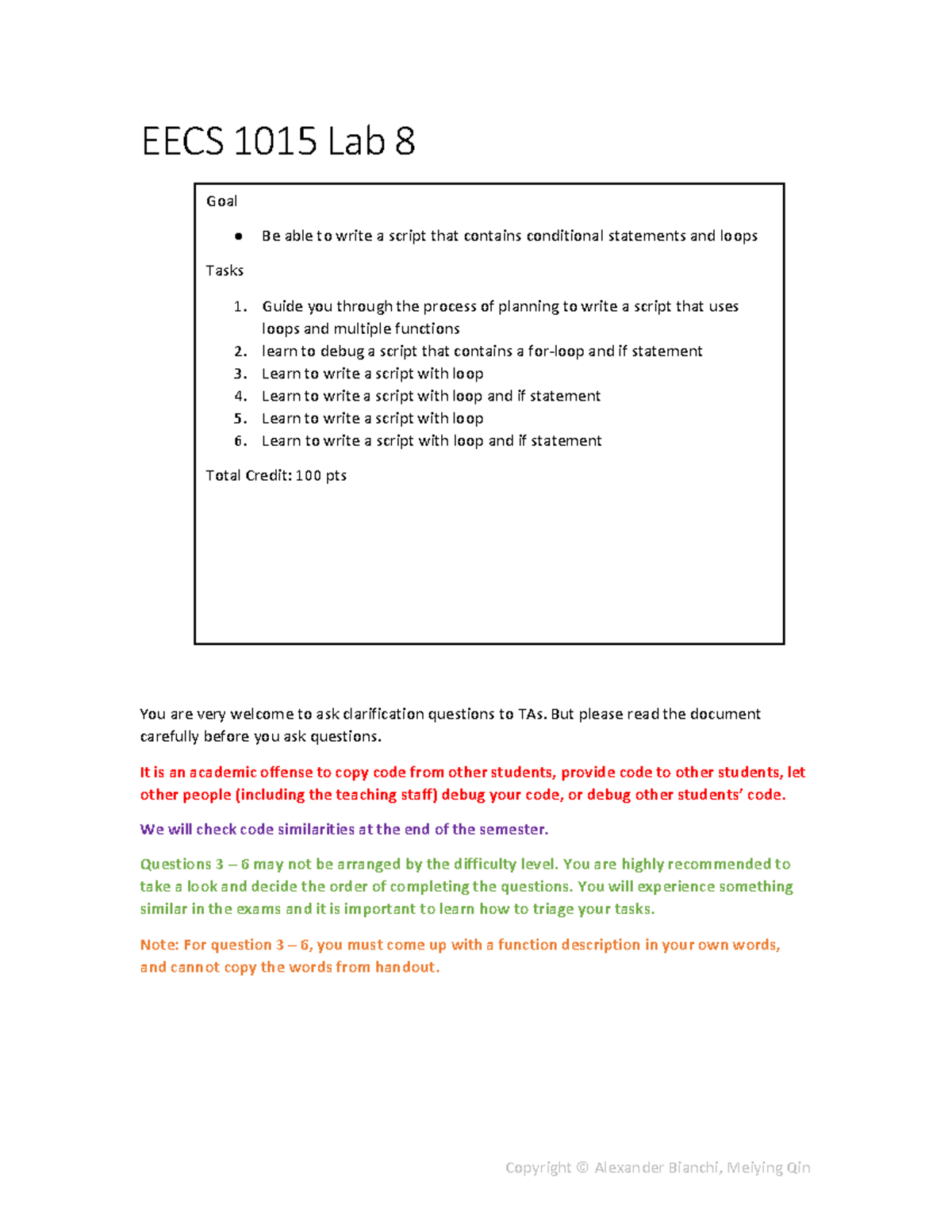 Eecs 1015 Lab 8 Notes Goal Be Able To Write A Script That Contains Conditional Statements