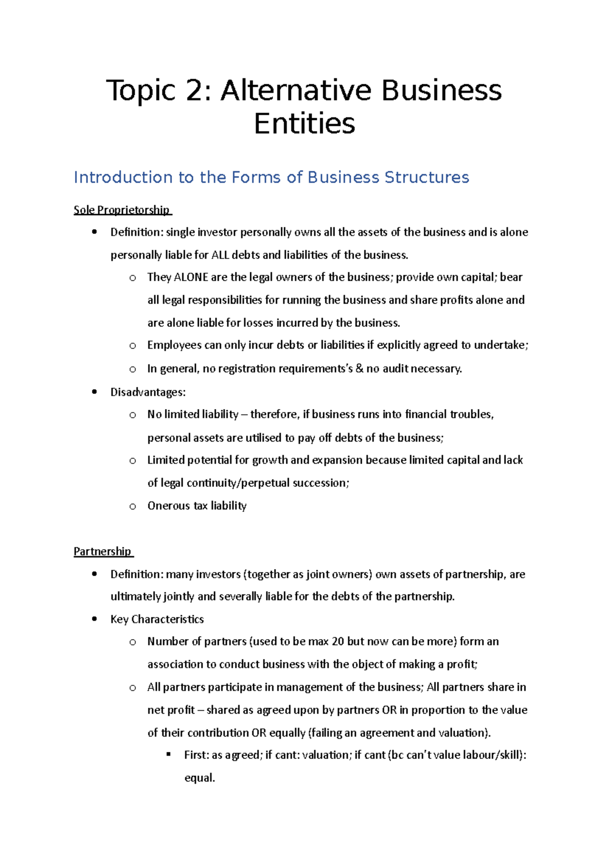Corporation Law Topic 2 - Topic 2: Alternative Business Entities ...