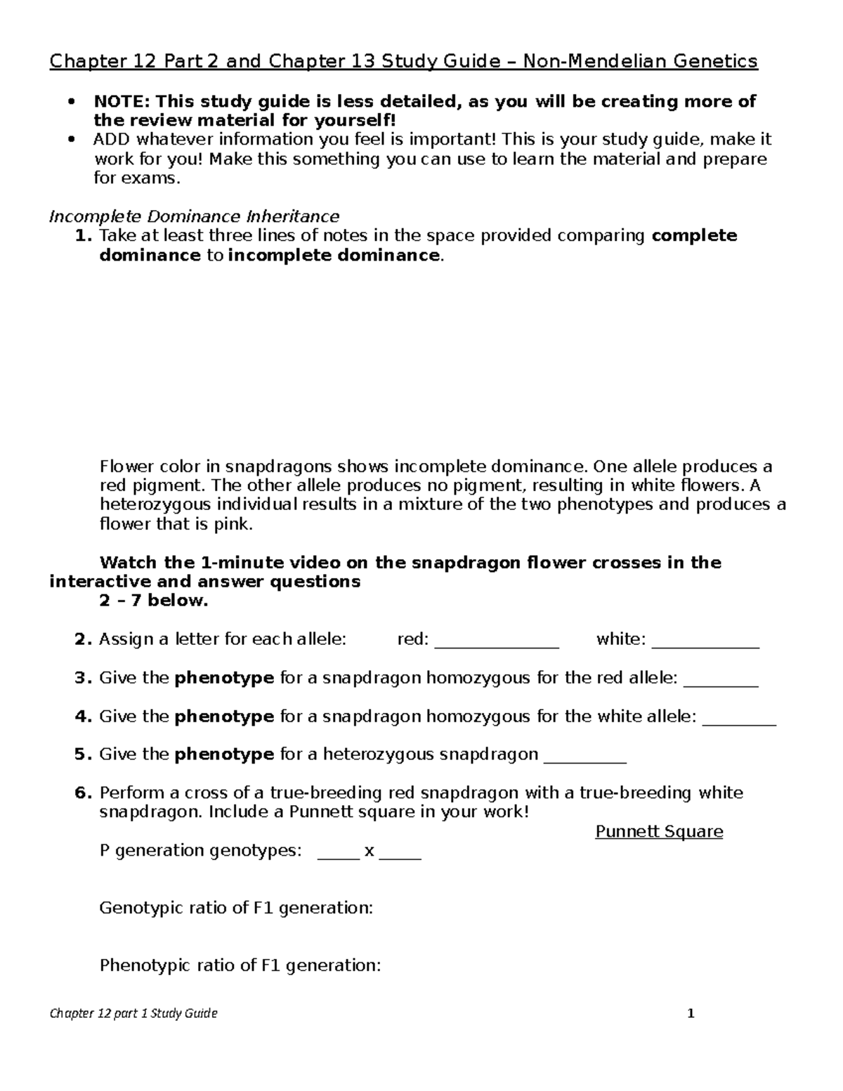 1140 Chapter 12 Part 2 and Chapter 13 Study Guide v2 - BIO 1410 - CNM ...