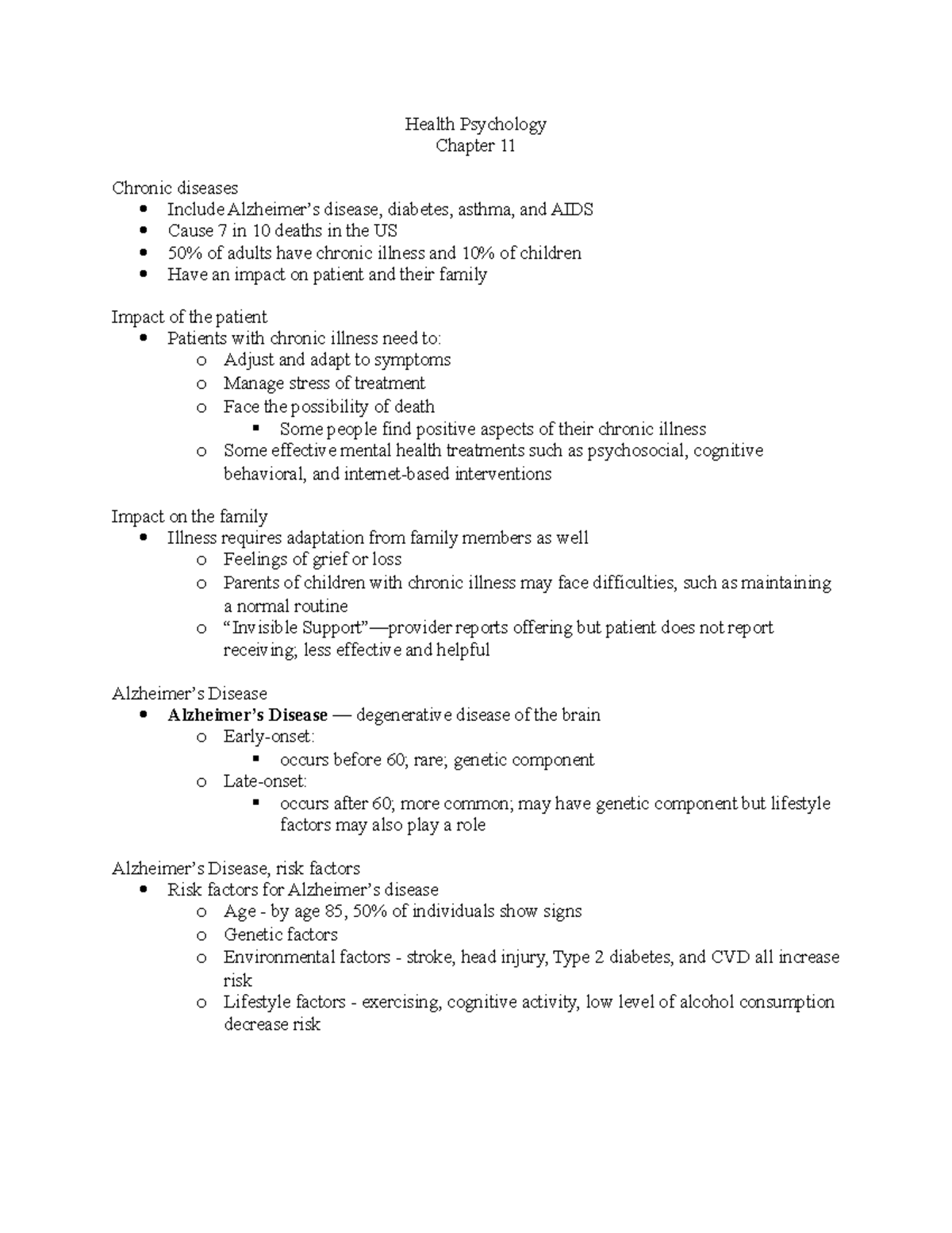 Health Psychology chapter 11 - Health Psychology Chapter 11 Chronic ...
