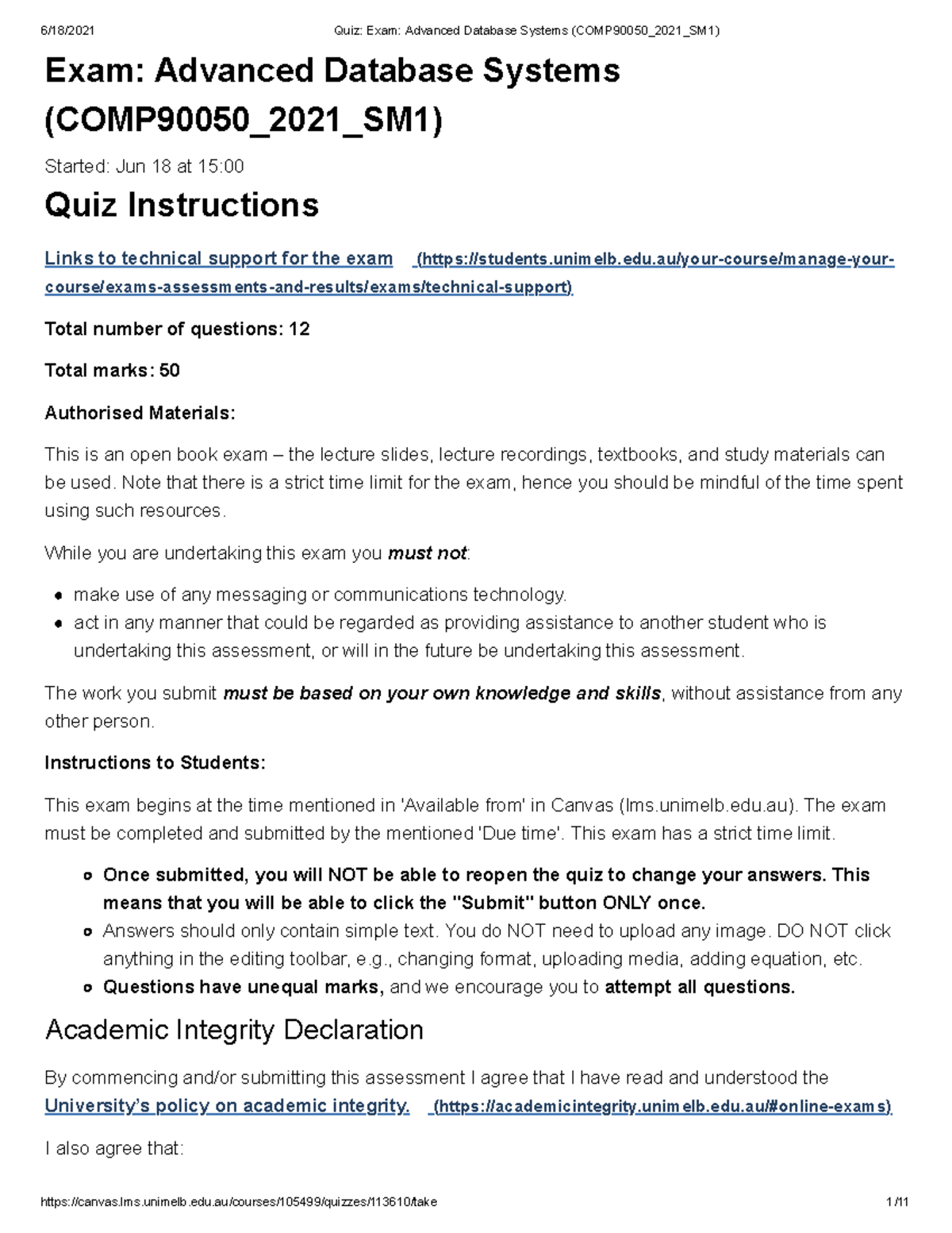 Online Final Exam (COMP90050 2021 SM1) - Exam: Advanced Database Systems (COMP90050_2021_SM1 ...