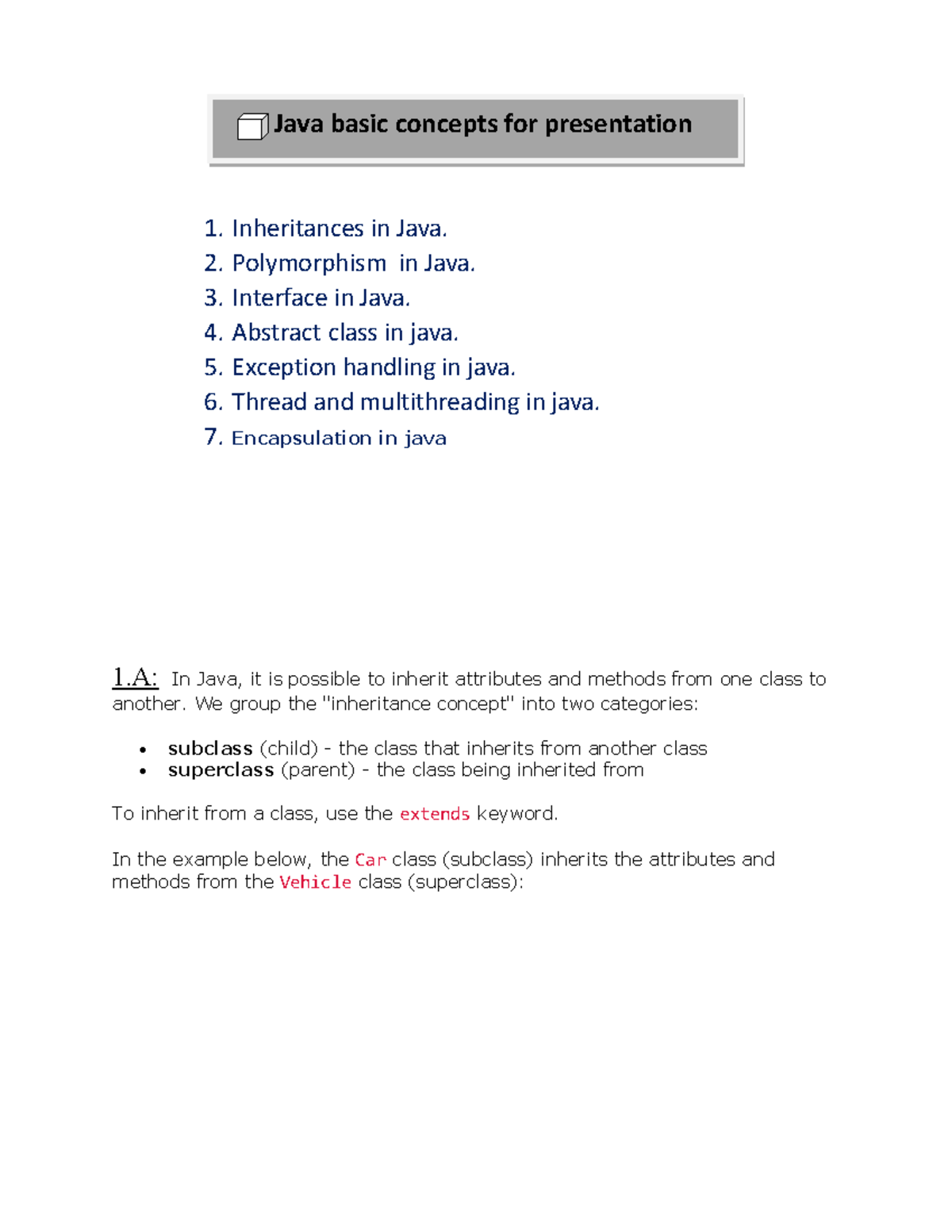 Presentationslideinjava - 1. Inheritances in Java. 2. Polymorphism in ...