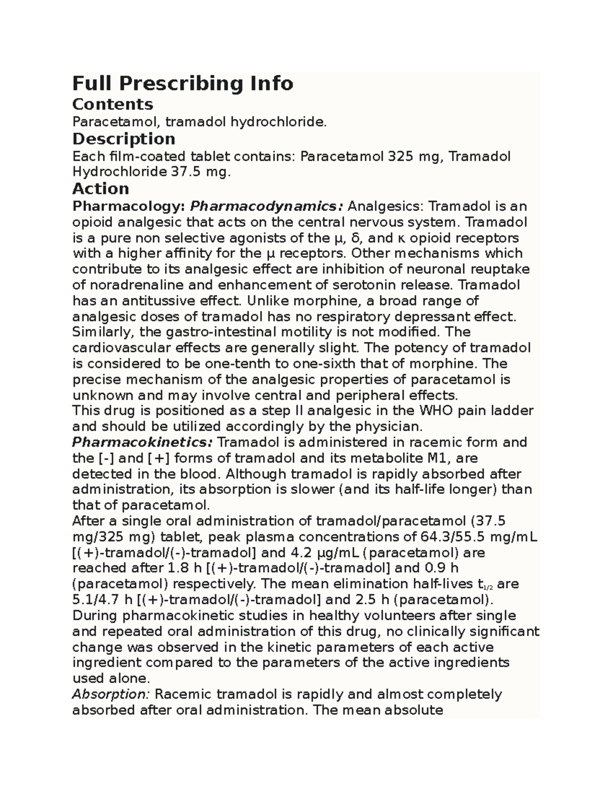 Paracetamol tramadol cetadol - Full Prescribing Info Contents ...