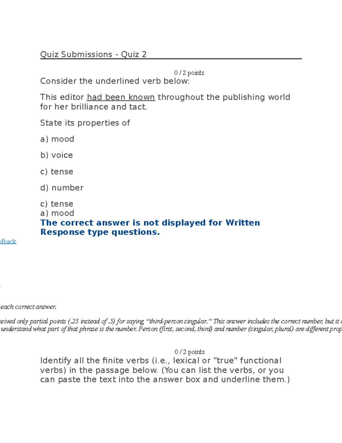 Quiz 2 - CDPB312 Practical Grammar and Punction Quiz 2 - Quiz Submissions - Quiz 2 0 / 2 points ...