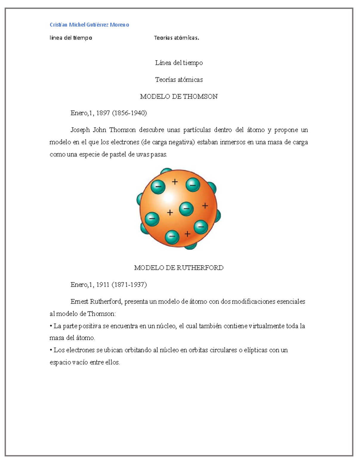 Rutherford y Thomson - Linea del tiempo - Cristian Michel Gutiérrez Moreno línea del tiempo ...