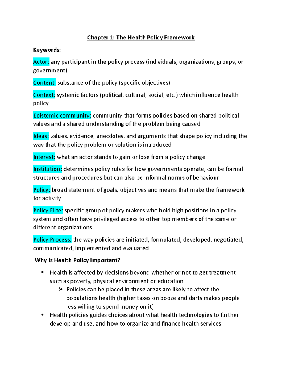 HS 3400A Chapter 1 Reading - Chapter 1: The Health Policy Framework ...