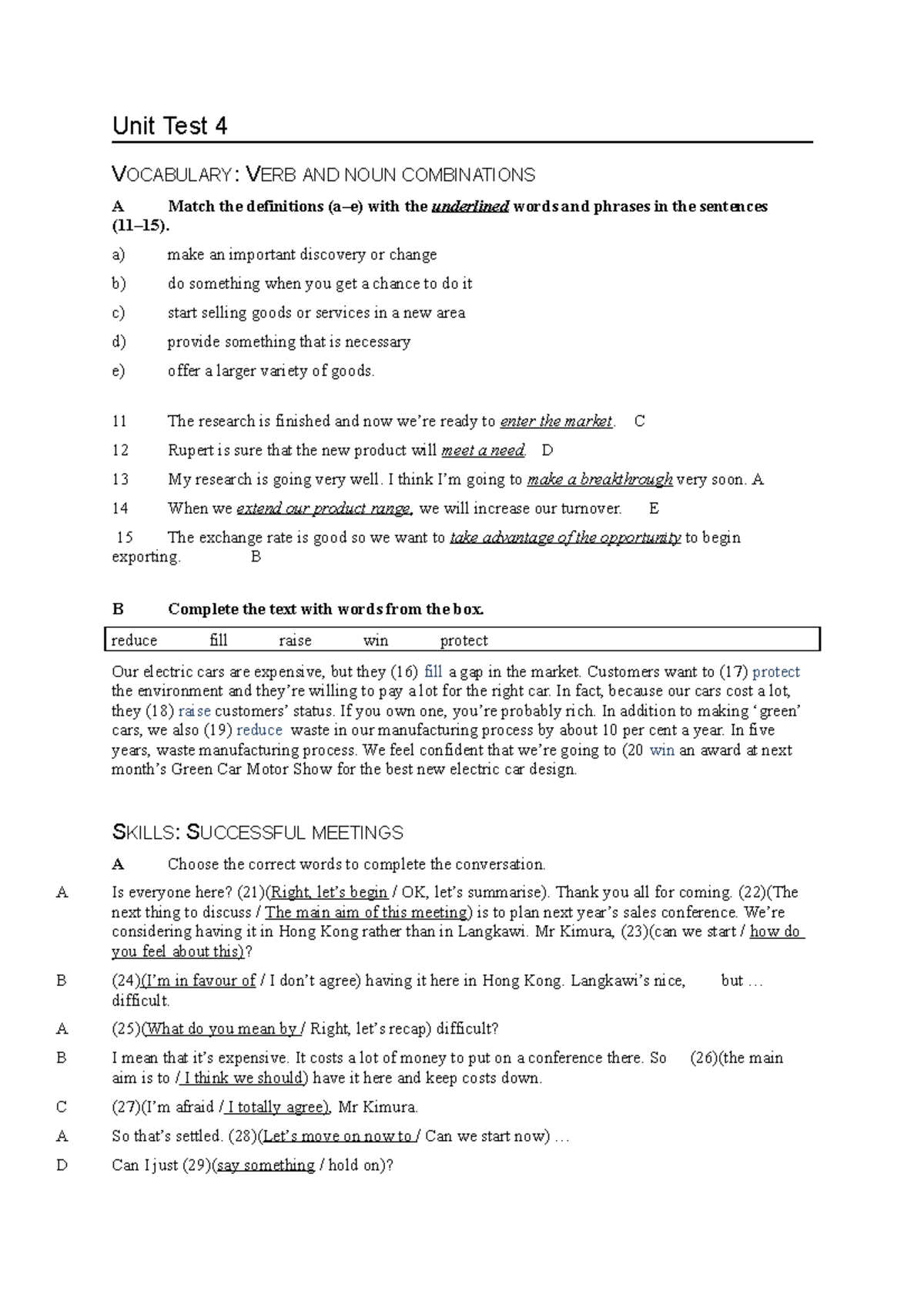 Unit Test 4 - tham khảo - Thực Hành Tổng Hợp Tiếng Anh - NEU - Studocu