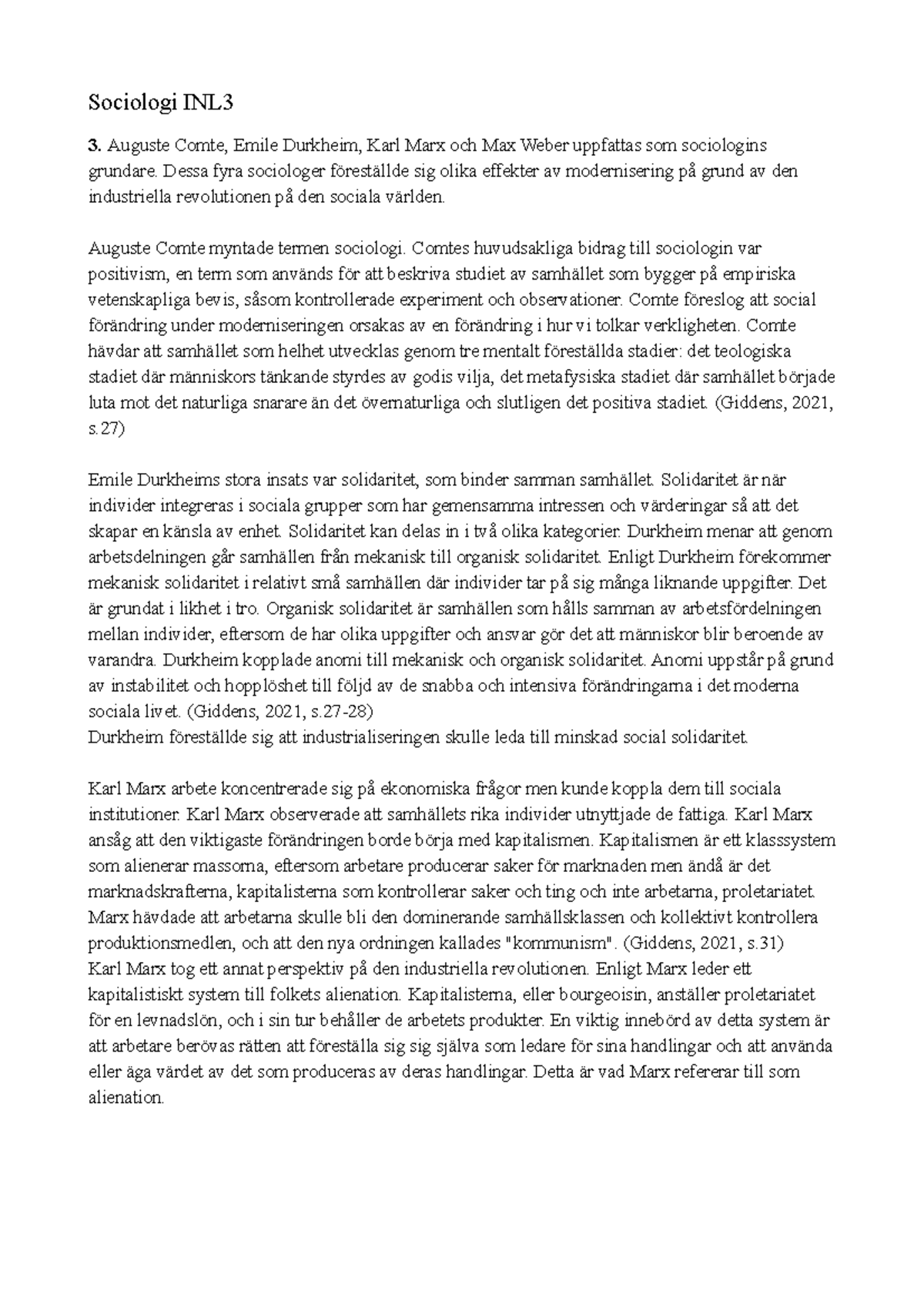 INL3 - INL3 Sociologi (G) - Sociologi INL Auguste Comte, Emile Durkheim ...
