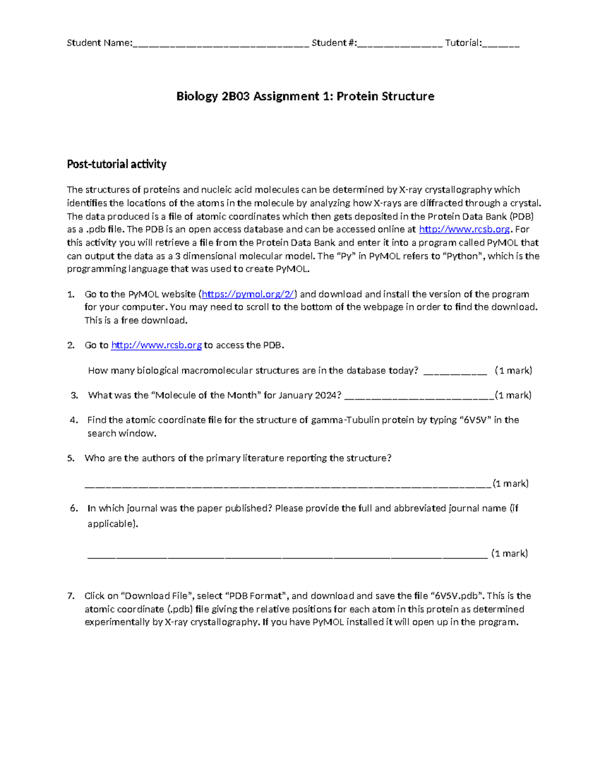 W24 Bio 2B03 Assignment 1 - Protein structure - Student Name