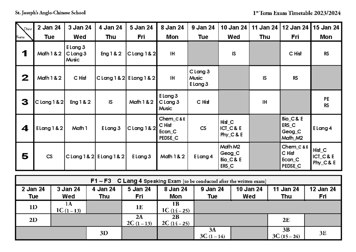 1st Term Exam Ttb 2023-24 (Student) & F1考試範圍 - 2 Jan 24 3 Jan 24 4 Jan ...