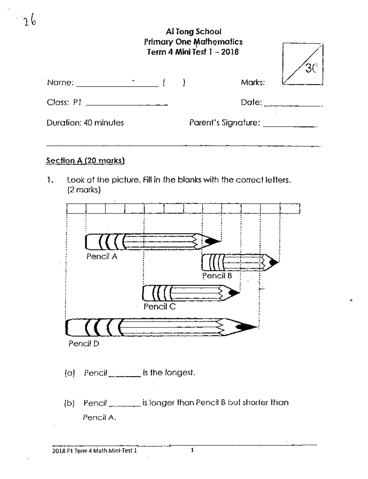 P1 Maths 2018 Ai Tong test3 Papers - MH1810 - Studocu