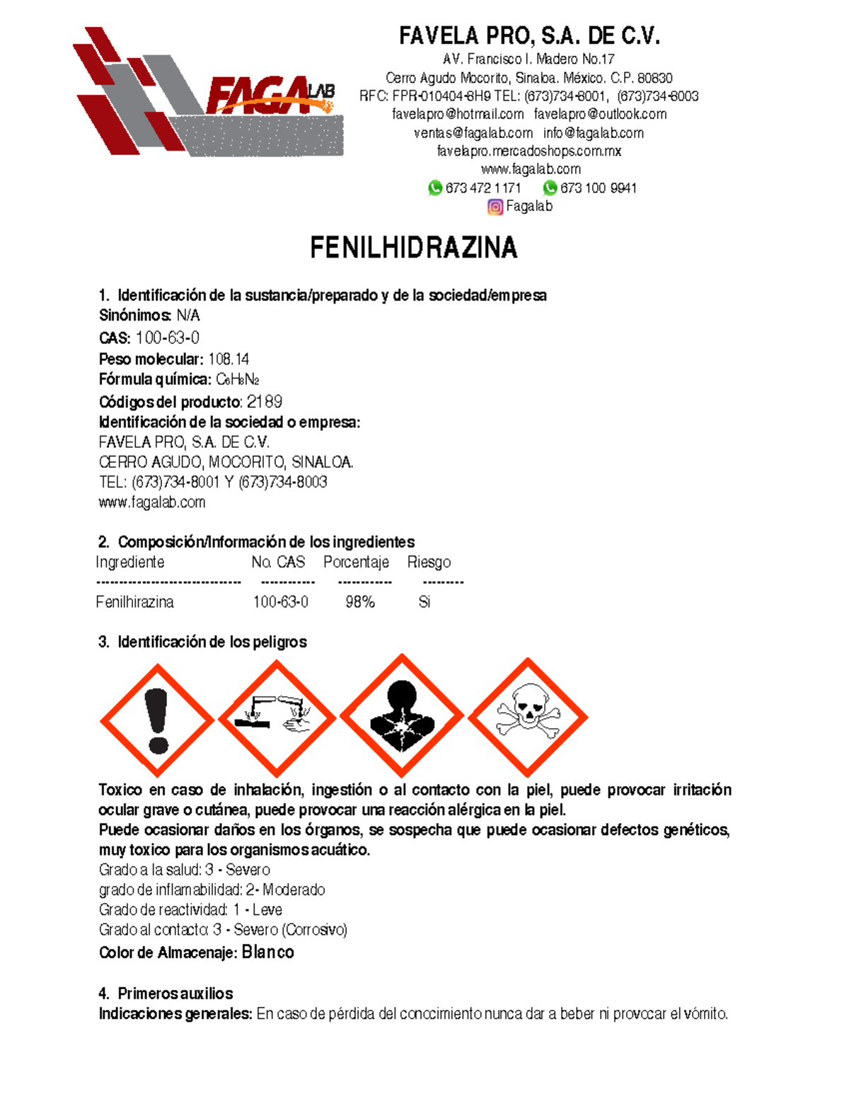 Fenilhidrazina - propiedades - FENILHIDRAZINA Identificación de la ...
