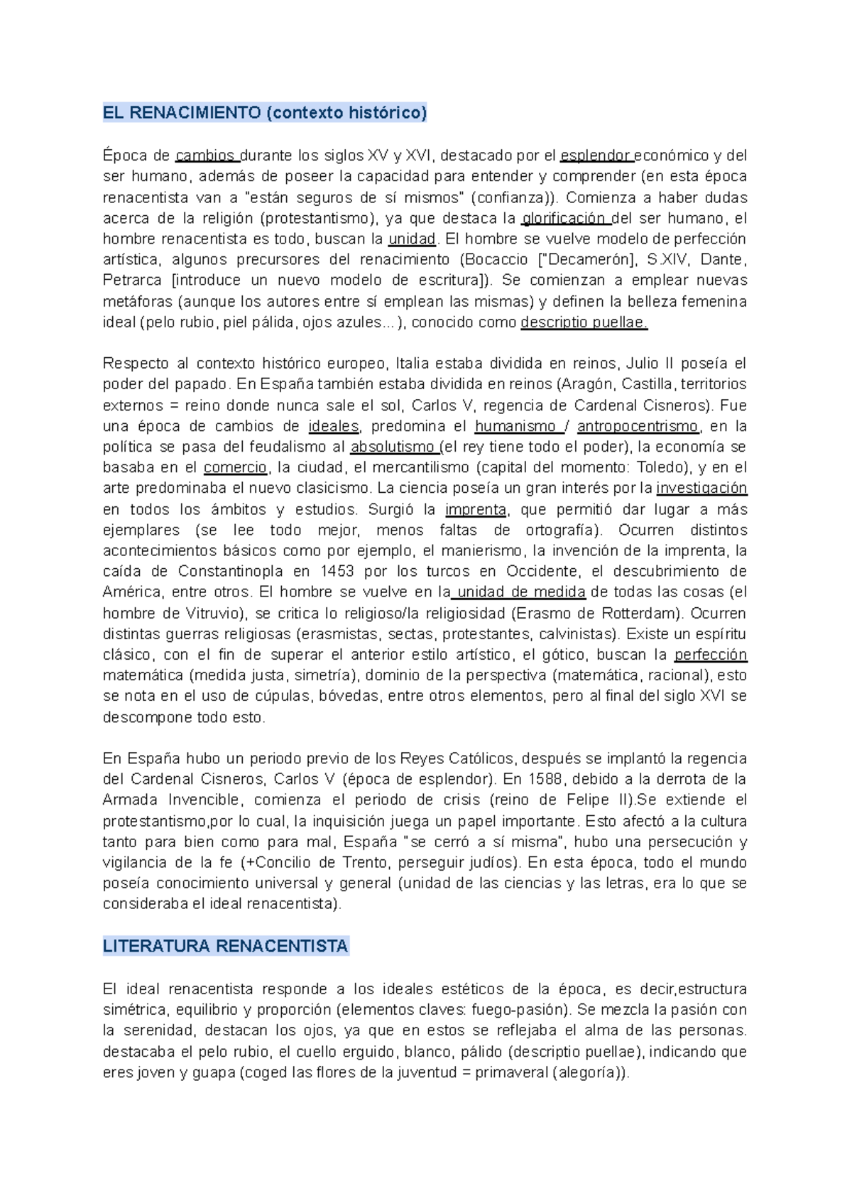 EL Renacimiento Y Barroco - EL RENACIMIENTO (contexto histórico) Época ...