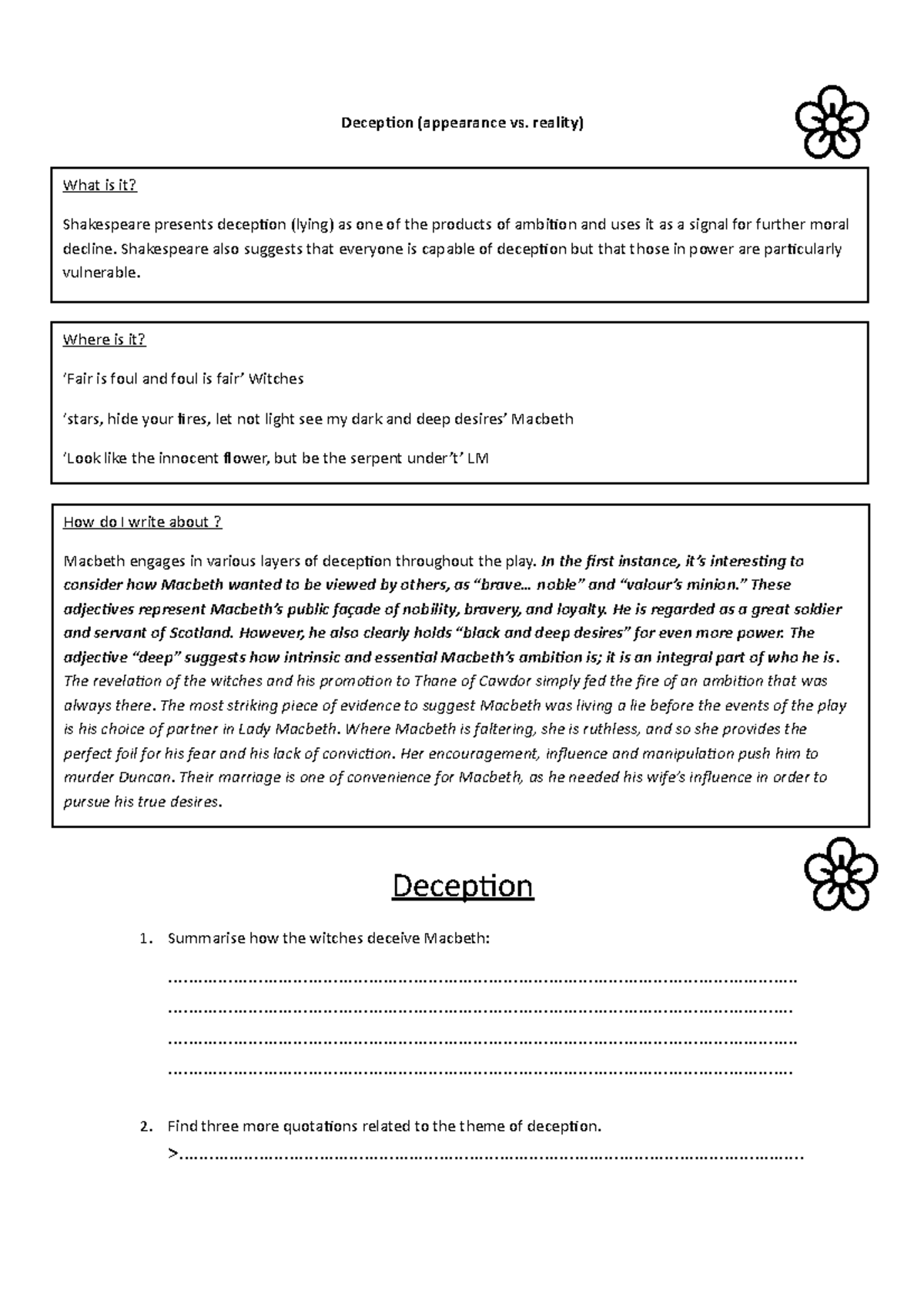 amazing english unit 1 deception work - Deception (appearance vs ...
