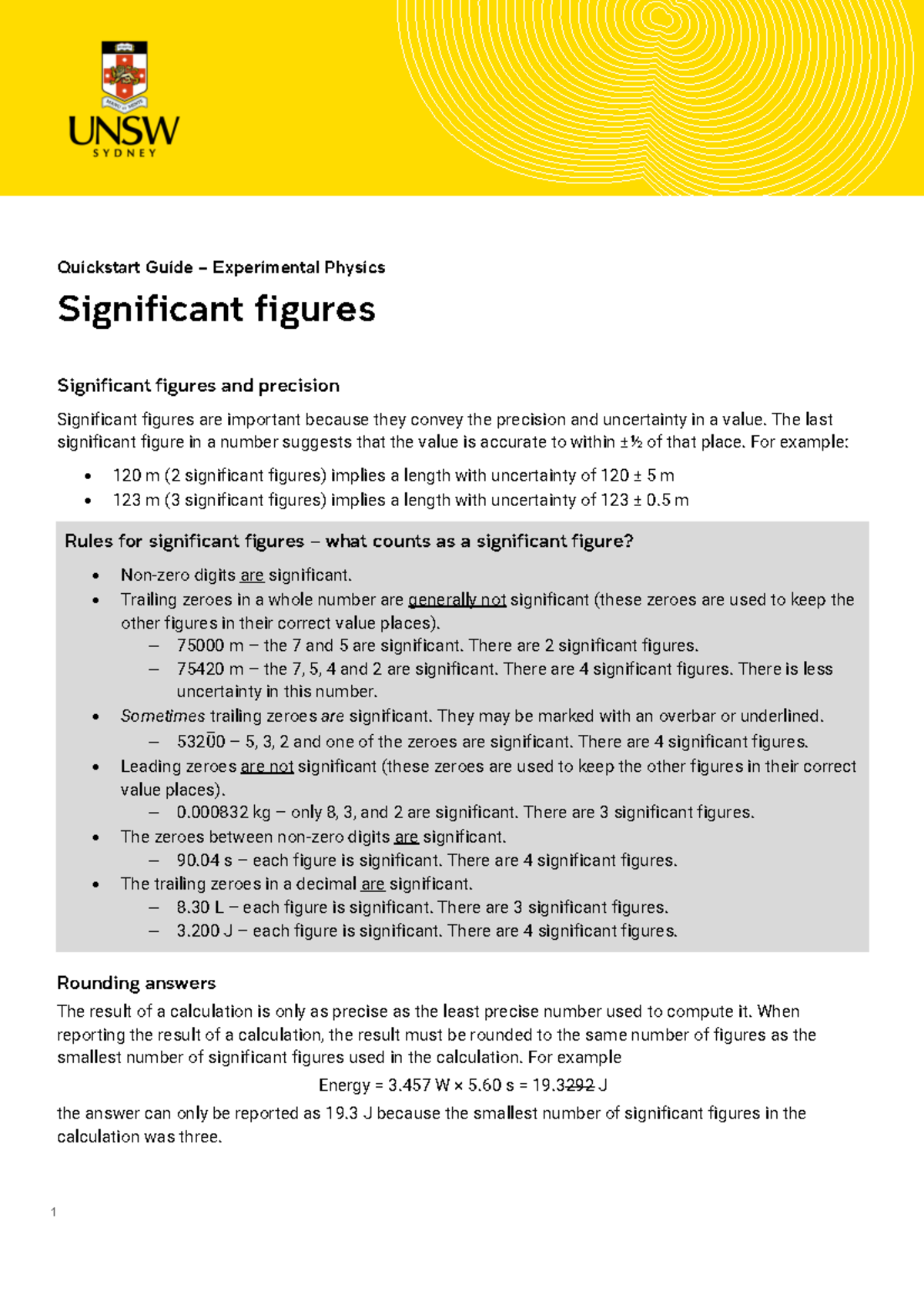 Quickstart guide - Significant figures - 1 Quickstart Guide ...