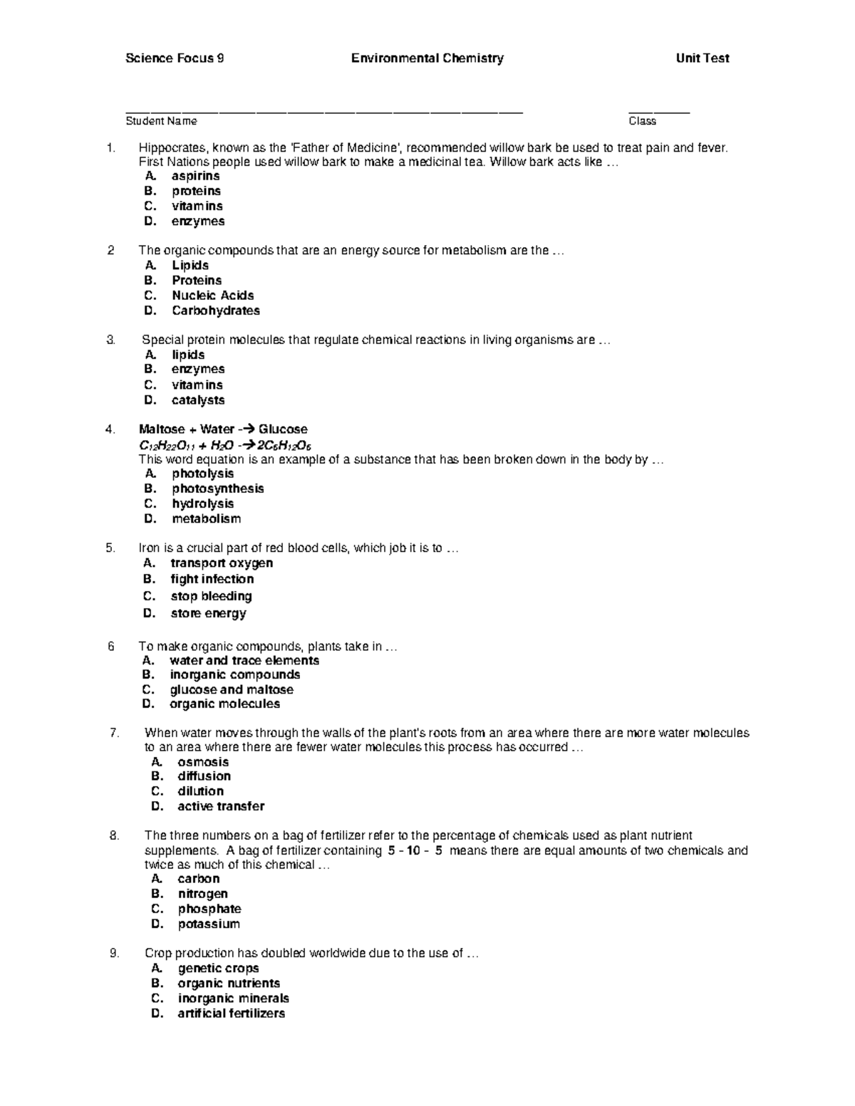 Environmental Chemistry Final Unit Test Summary - Studocu