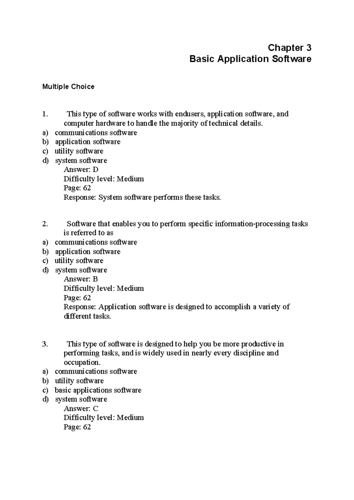 Ch3 - Ch3 - Multiple Choice - Chapter 3 Basic Application Software ...