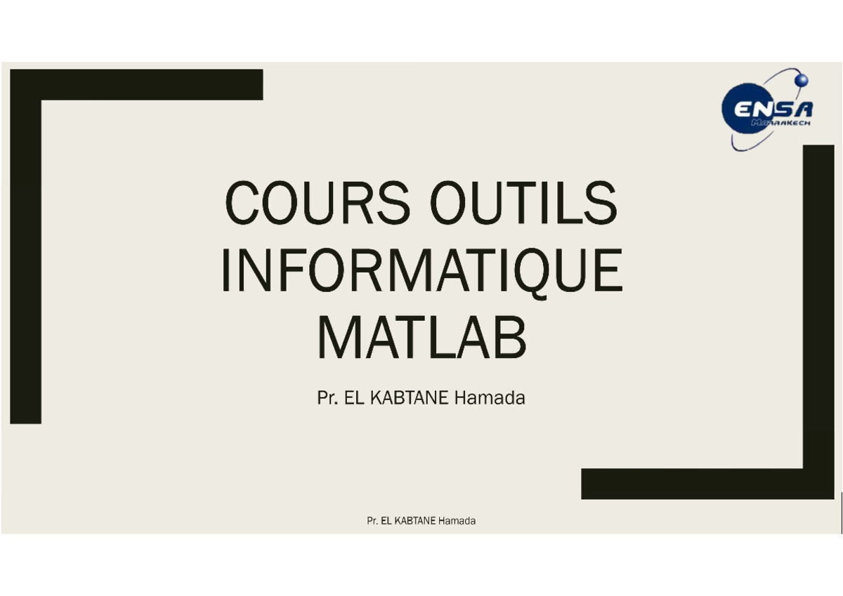 1. Cours Outil Informatique Matlab -35 - Optique Géométrique - Studocu