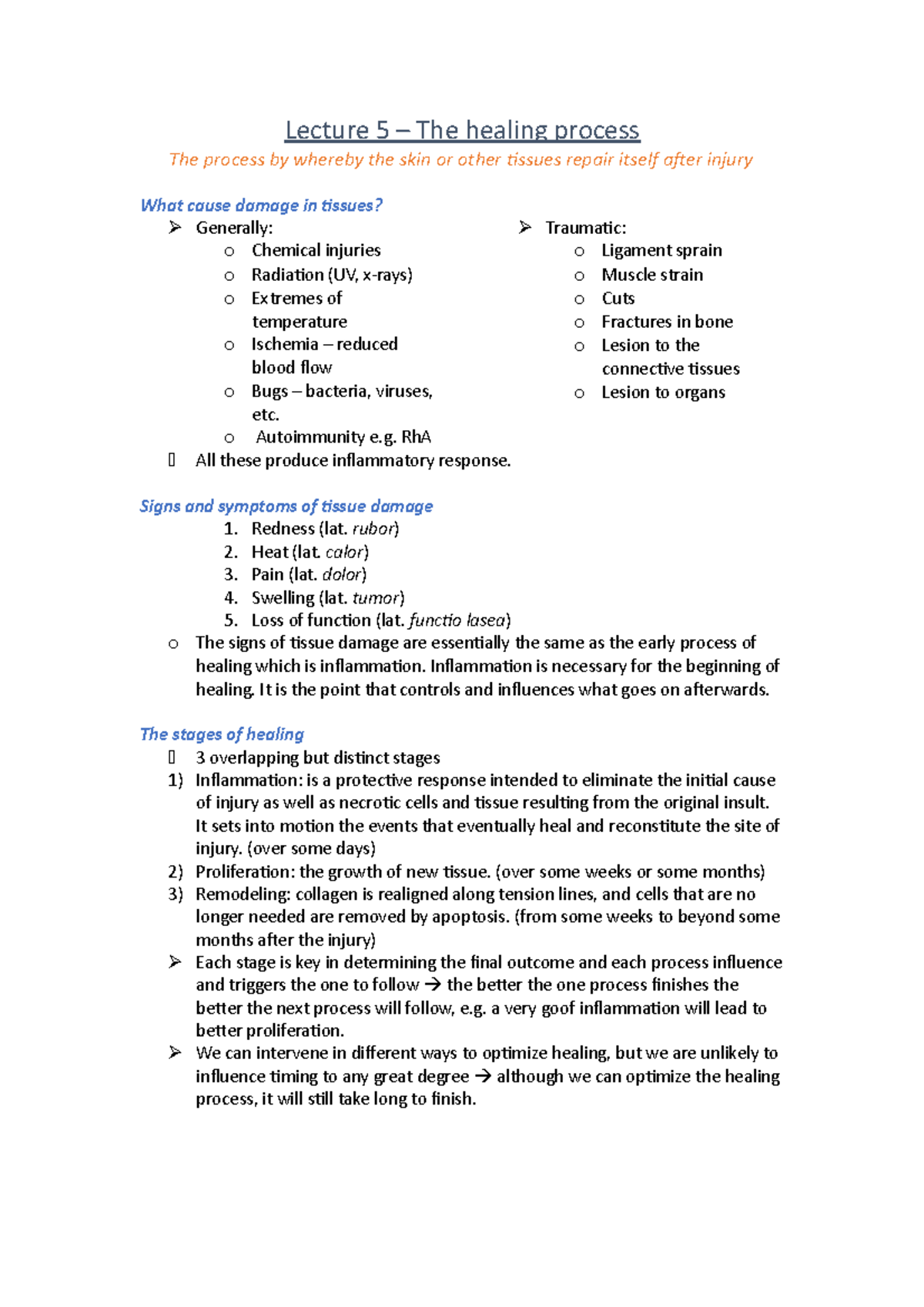 Lecture 5 - Healing Process - Lecture 5 – The healing process The ...