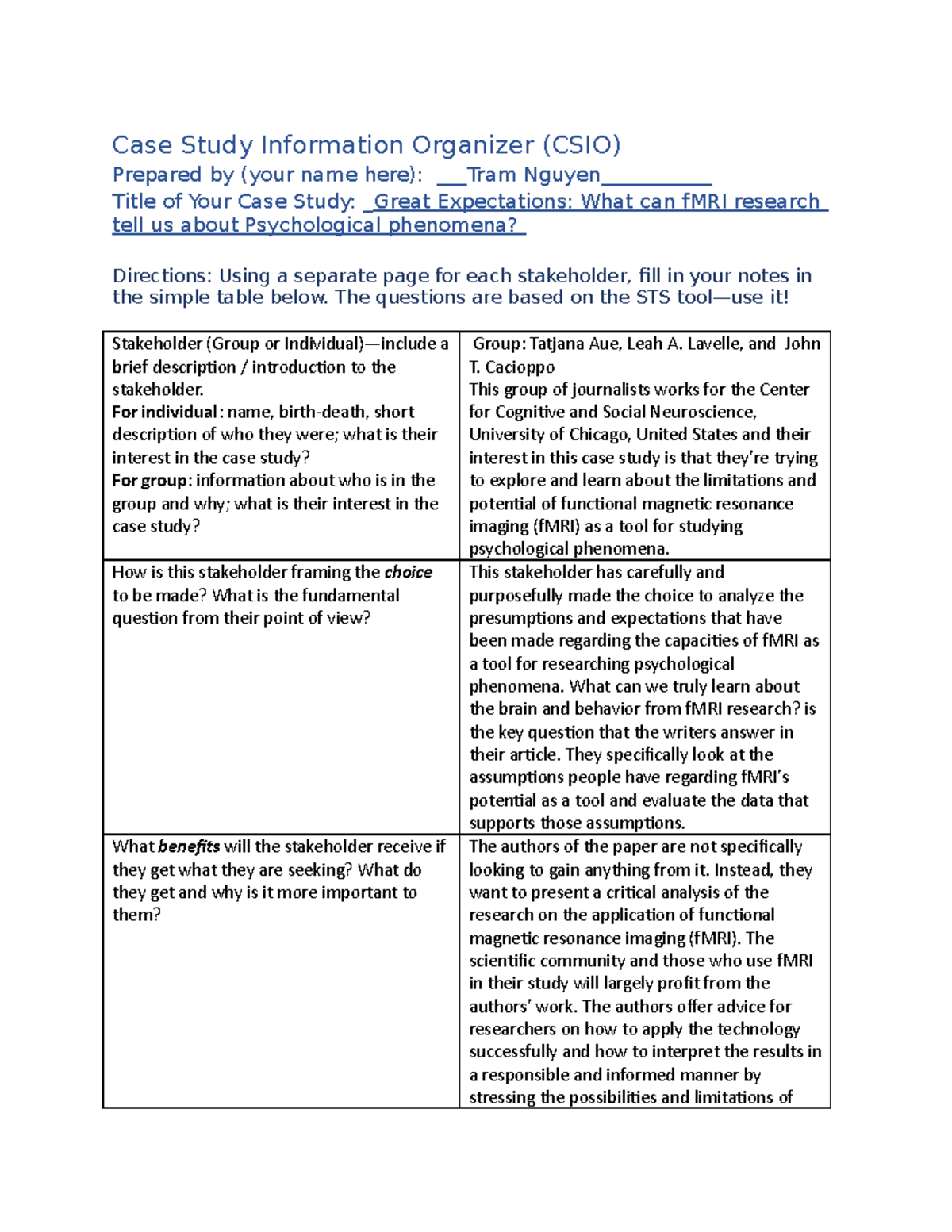 CSIO Form Assignment 1 - Case Study Information Organizer (CSIO ...