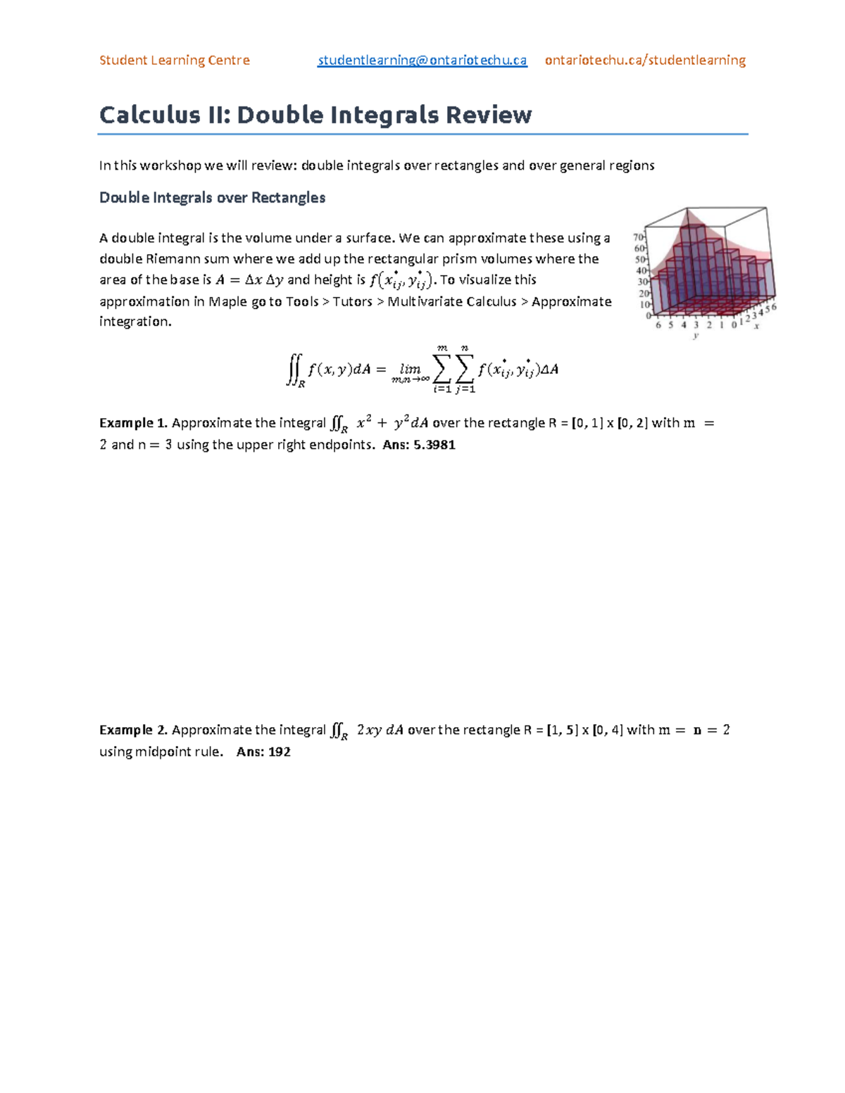 Double Integrals Review W2024 - Calculus II: Double Integrals Review In ...