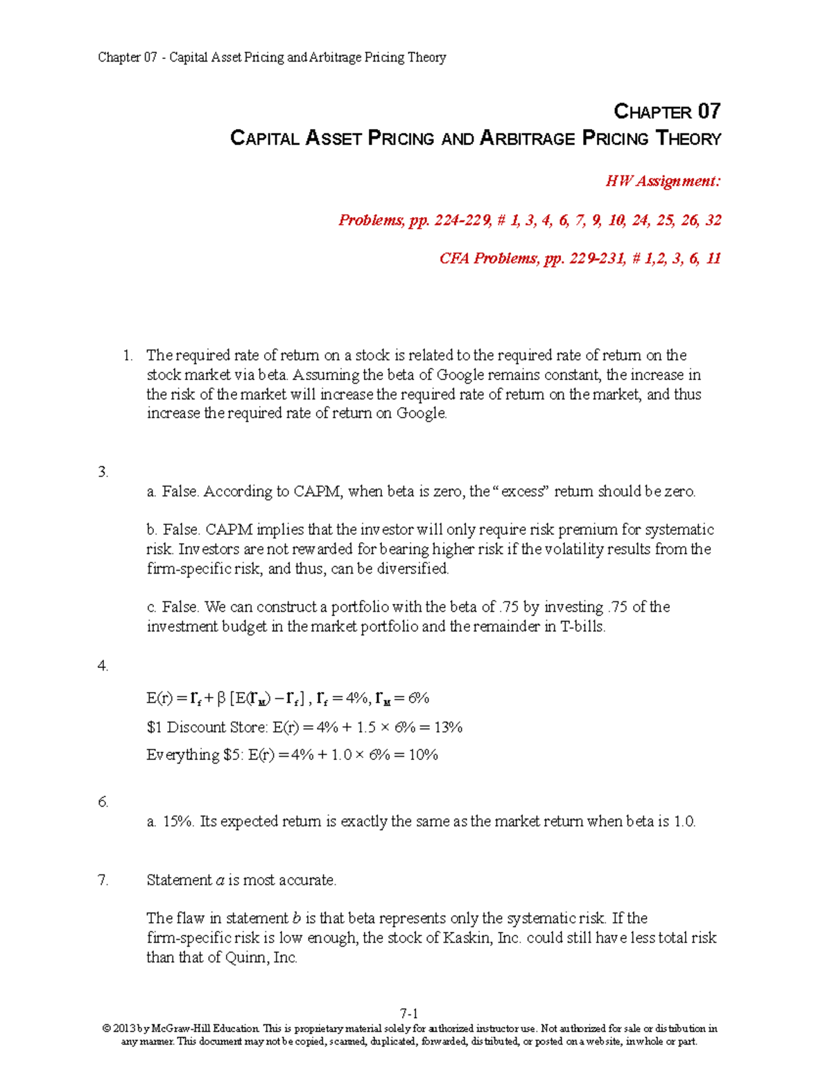 Ch. 7 HW Answers - hw answer - CHAPTER 07 CAPITALASSETPRICING ...