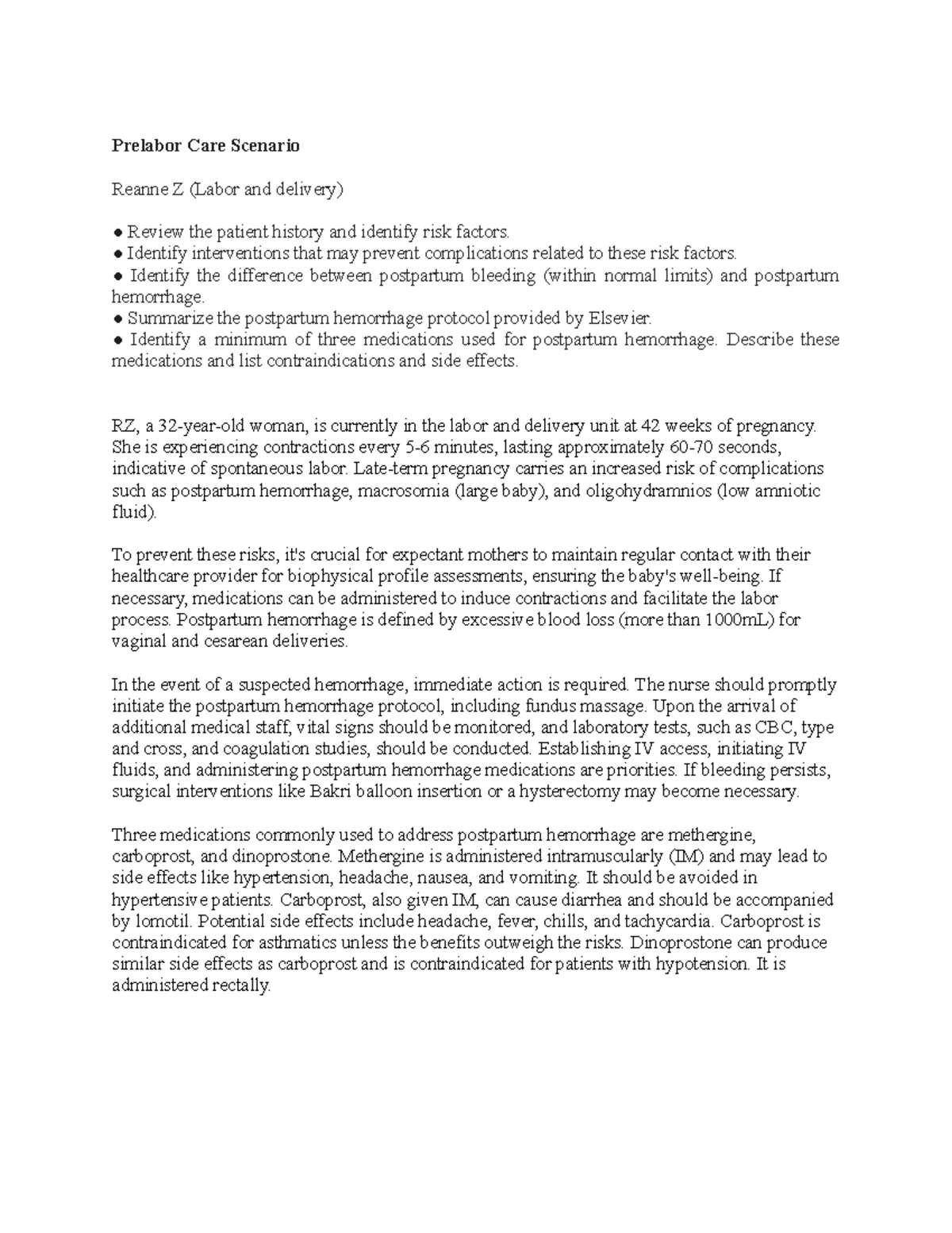 432 Lab Scenario - Reanne Z (Labor and delivery) AND Stacey D ...